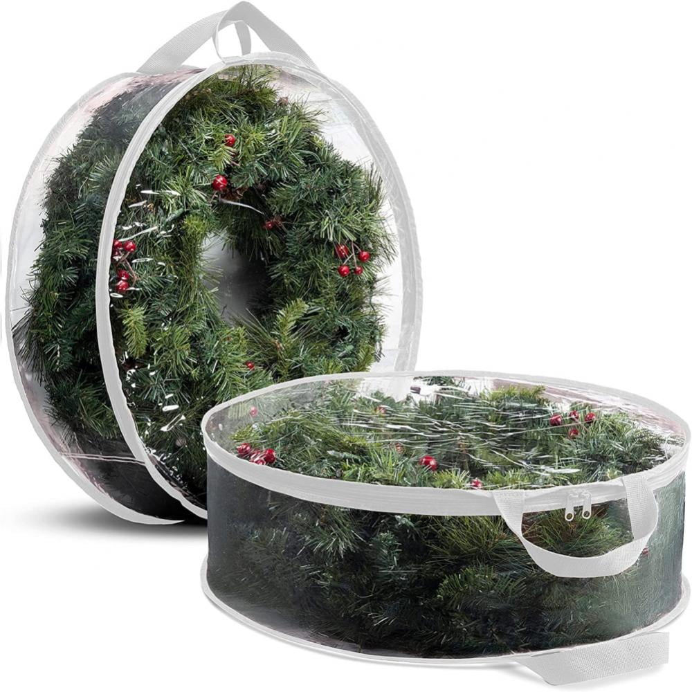 Clear Wreath Storage Container -23.6x23.6 Inch Wreath Storage Bag with ...