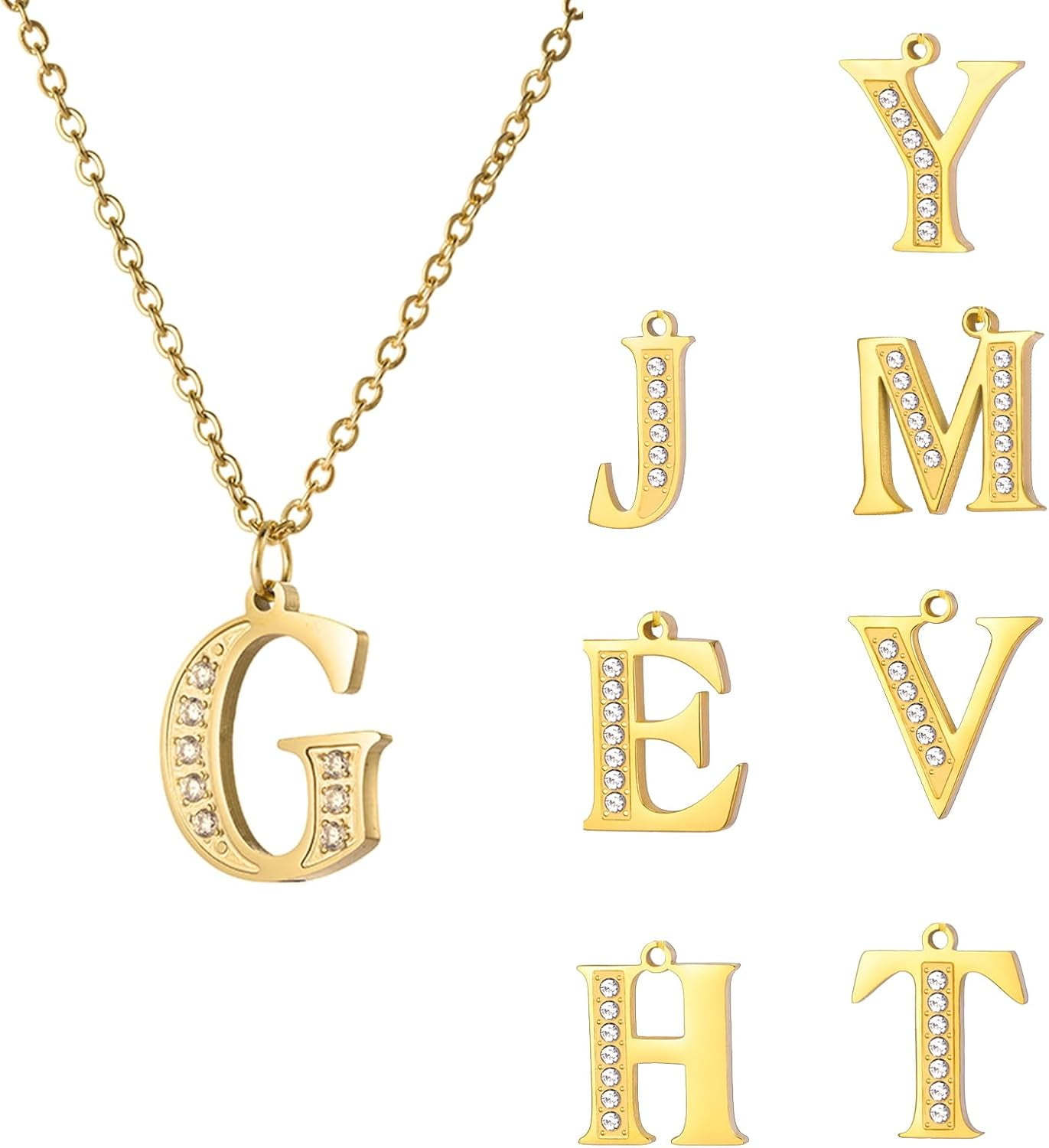 Clear Zircon Name Initial Necklace Stainless Steel Alphabet Layer Women ...