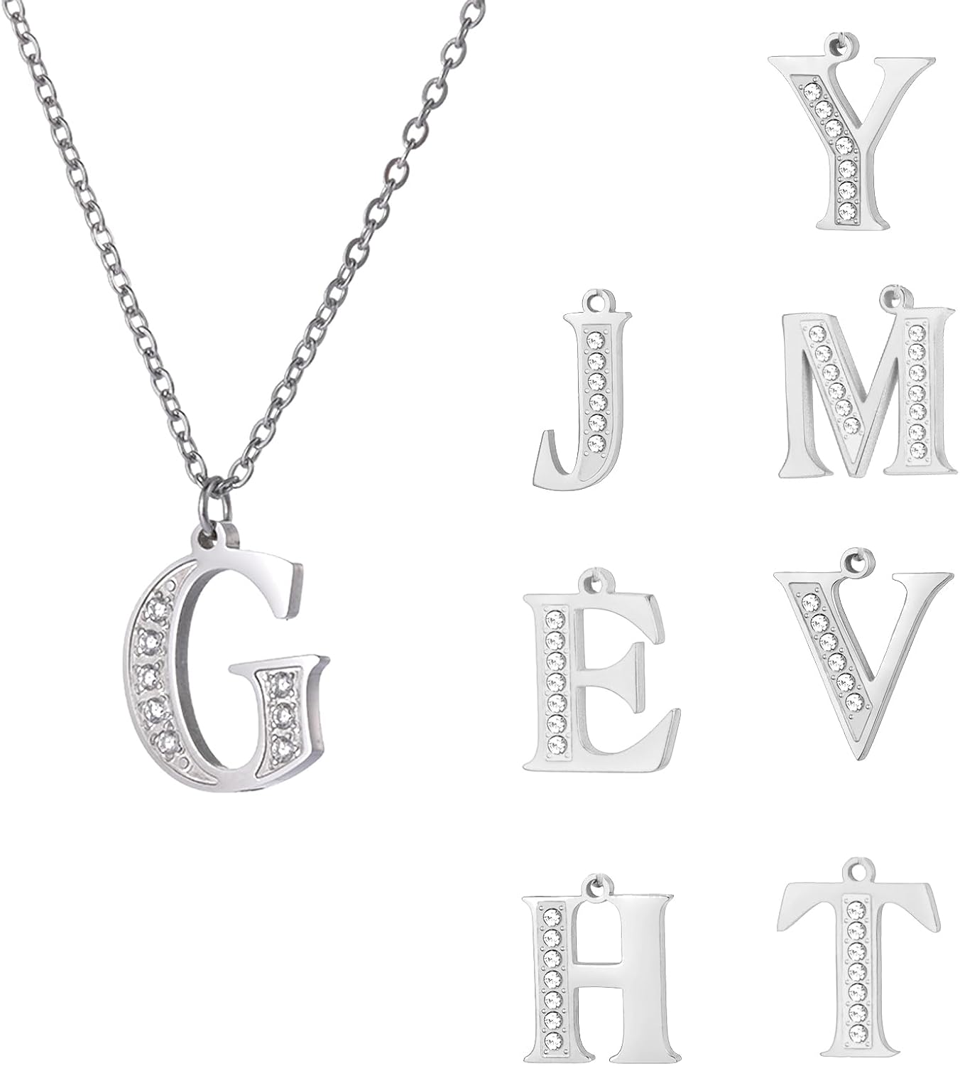 Clear Zircon Name Initial Necklace Stainless Steel Alphabet Layer Women ...