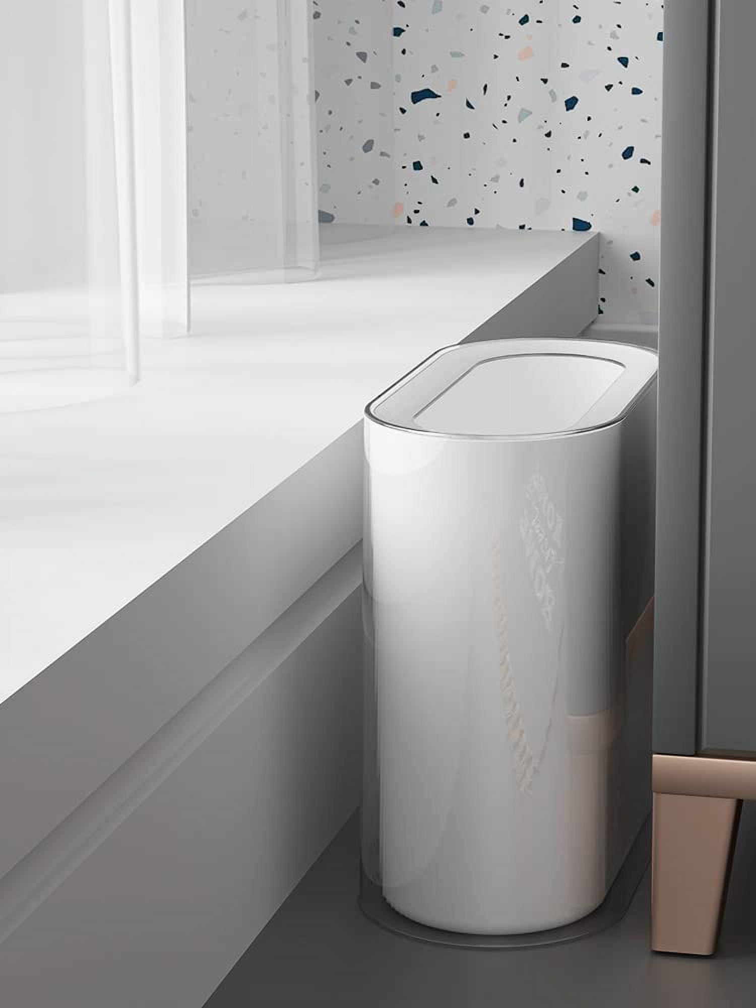 Clear and White Plastic Rectangle Wastebasket, 3.2 Gallon, For Narrow ...