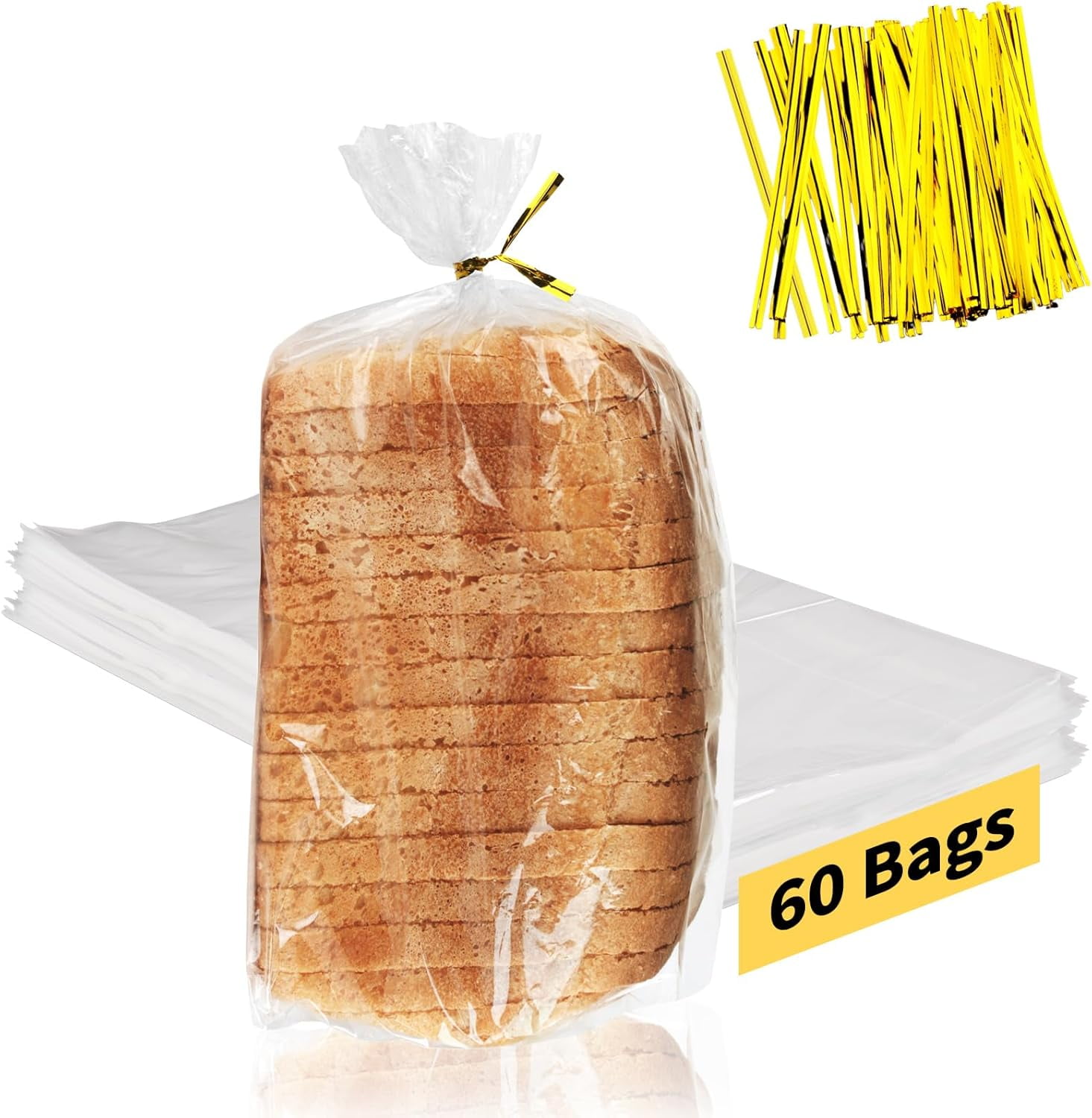 Clear bread bags with twist ties, reusable plastic bags for homemade ...