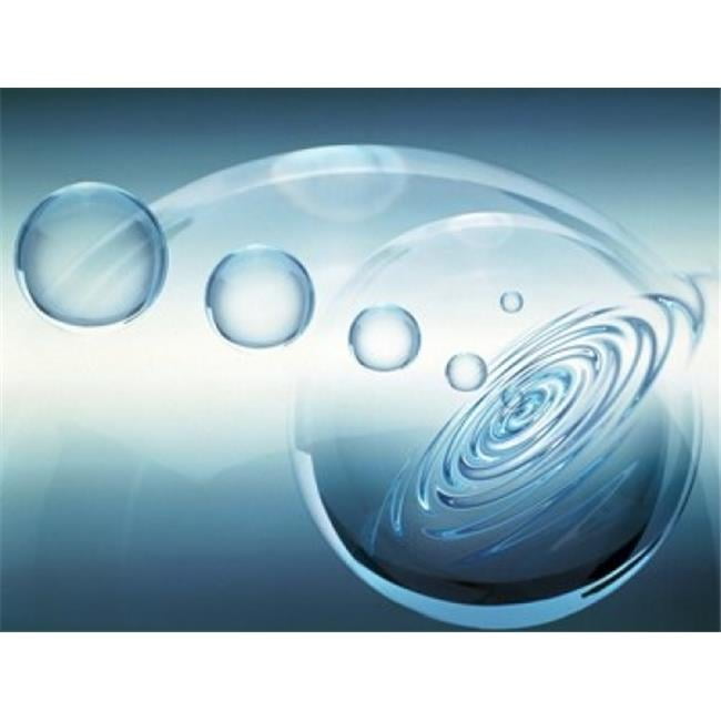 Clear bubbles in descending size rising from water ripples surrounded ...