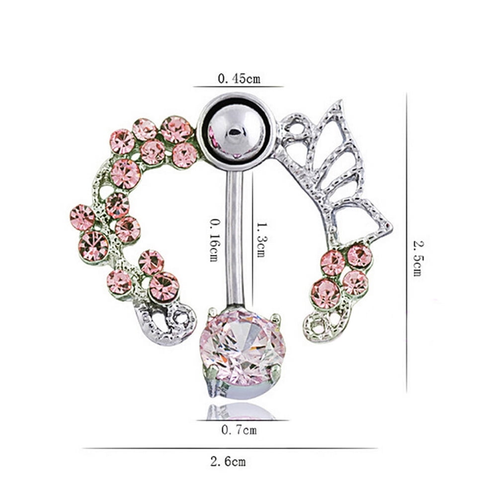 Clear butterfly belly ring top down navel piercing reverse CZ 14G ...
