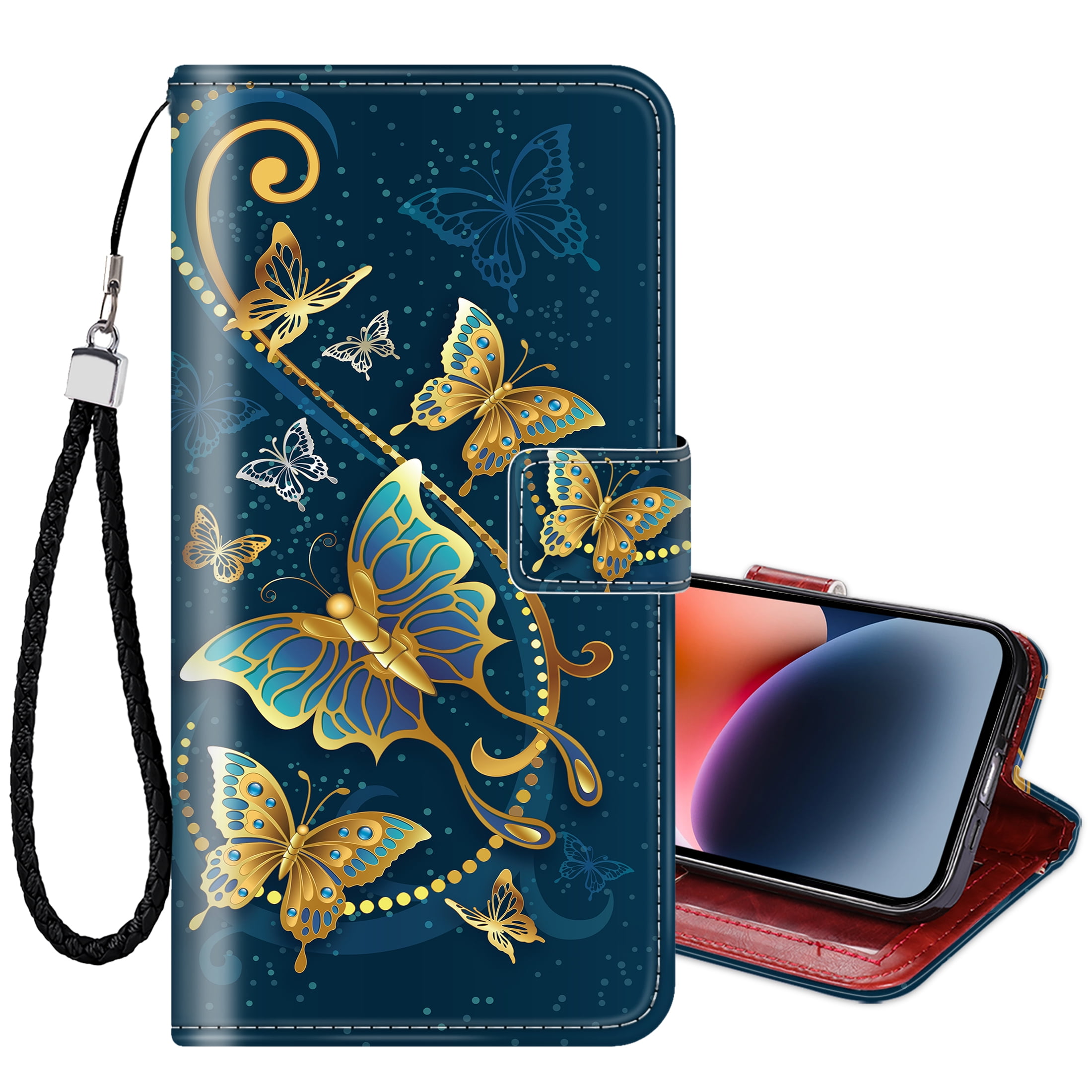 ClearSha iPhone 14 Plus Wallet Case for Women, Aesthetic Blue Butterfly ...