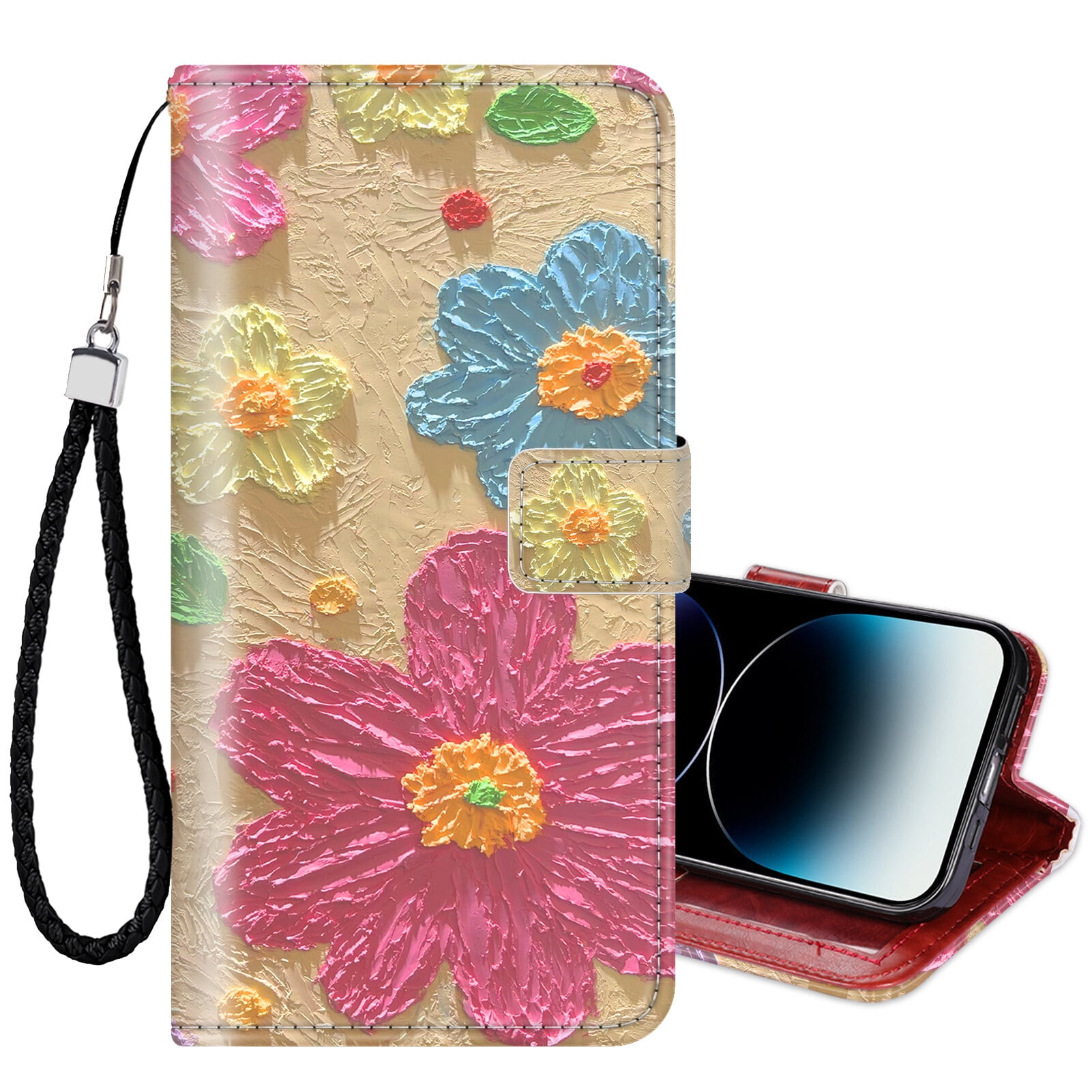 ClearSha iPhone 14 Pro Wallet Case for Women, Retro Oil Painting Flower ...