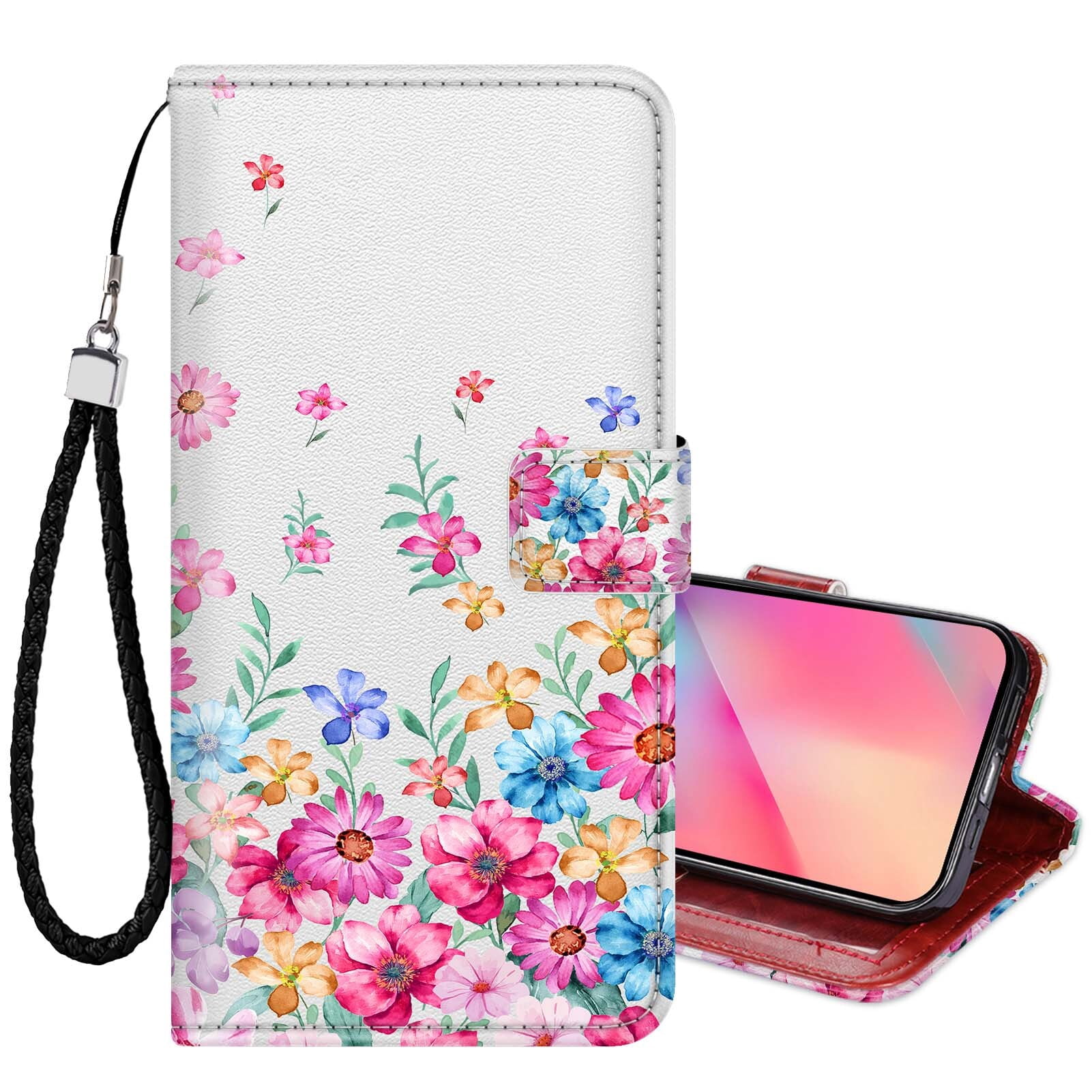 ClearSha iPhone 16 Wallet Case for Women, Cute Flower Floral Pattern ...
