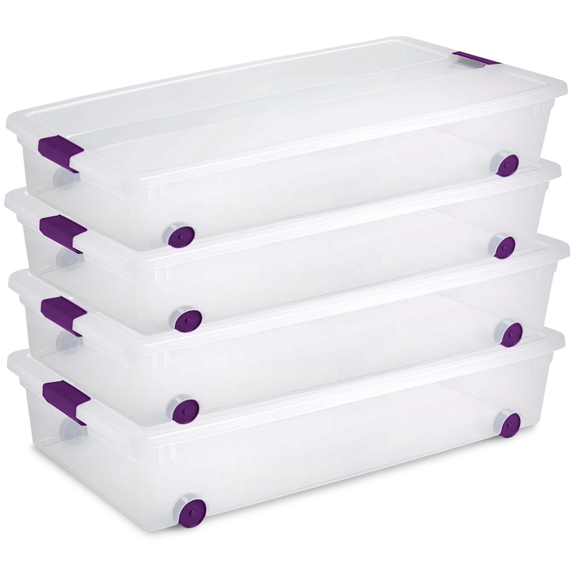 ClearView Latch Box 4-Pack, 60 Quart Wheeled Storage Bins for Underbed ...