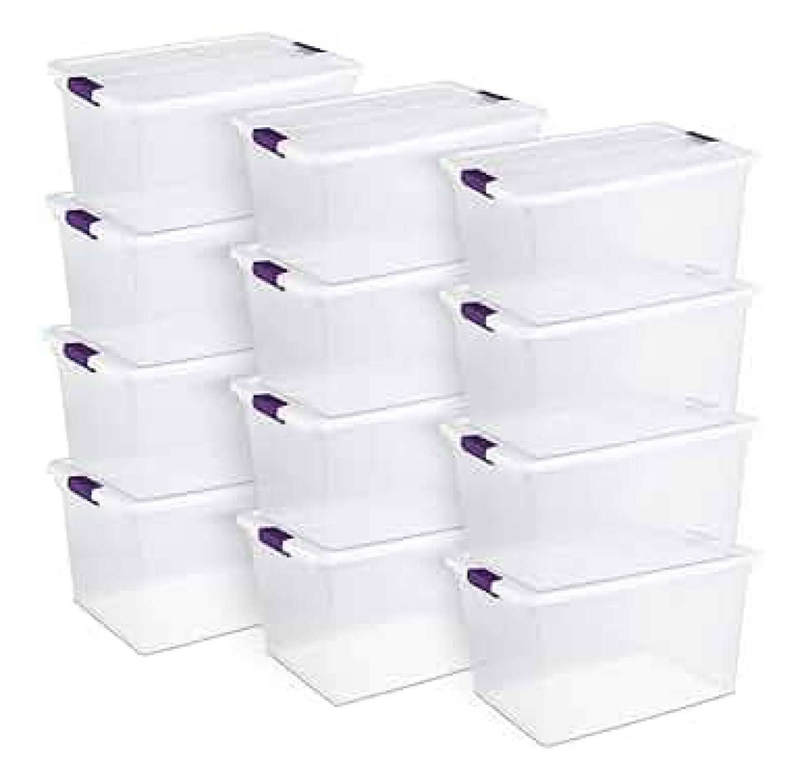 ClearView Latch Boxes, 12-Pack Storage Bins - 66 Quart Stackable ...