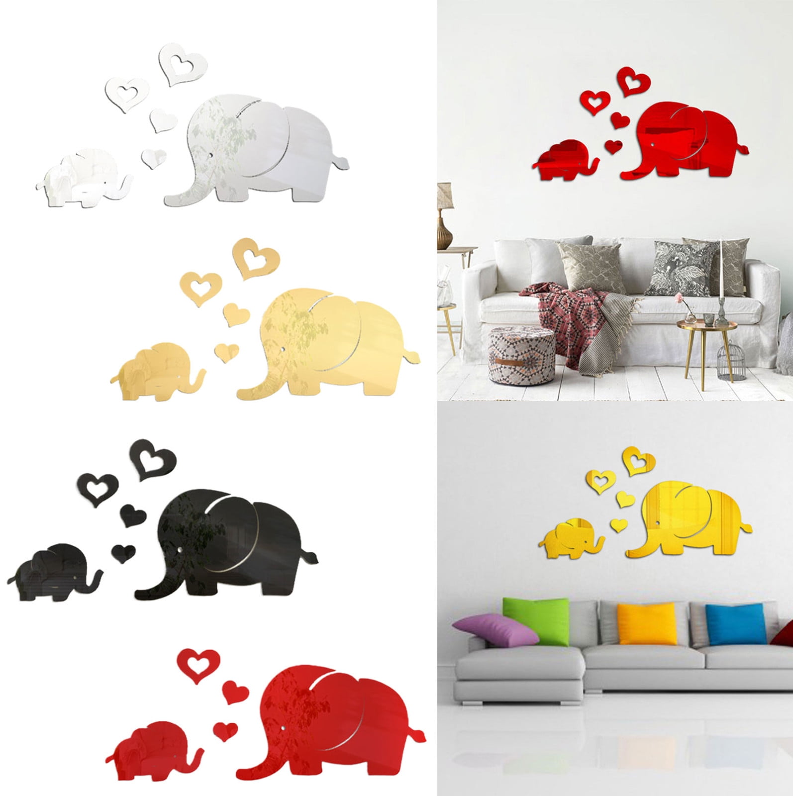 Clearace TOFOTL Elephant Wall Sticker Decor Mirror Sticker DIY Decal ...