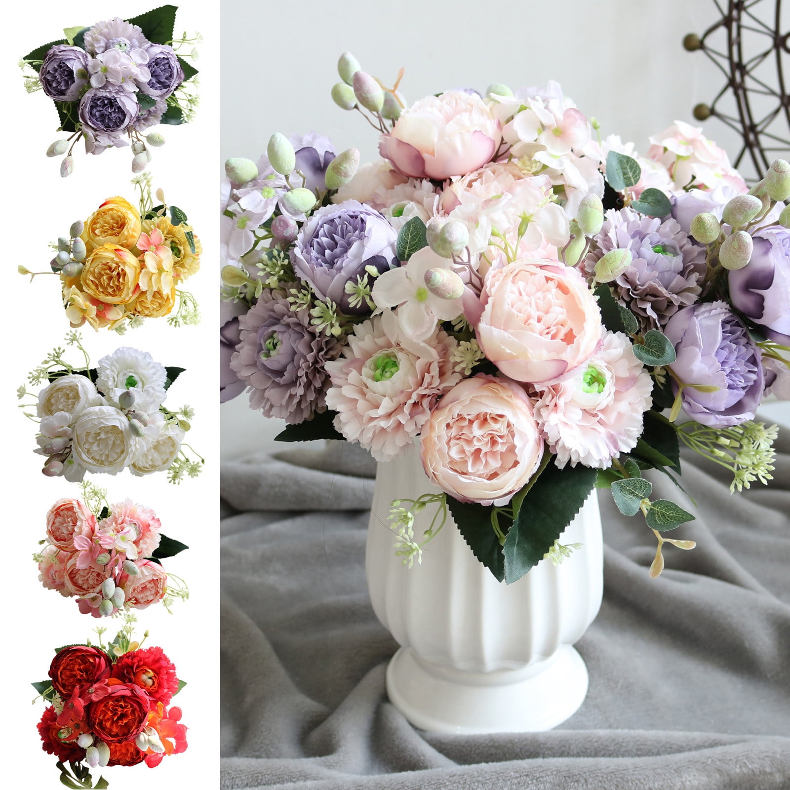 Clearance Under $1 Boovnll Artificial Flowers, Fake Peonies Bouquet UV ...