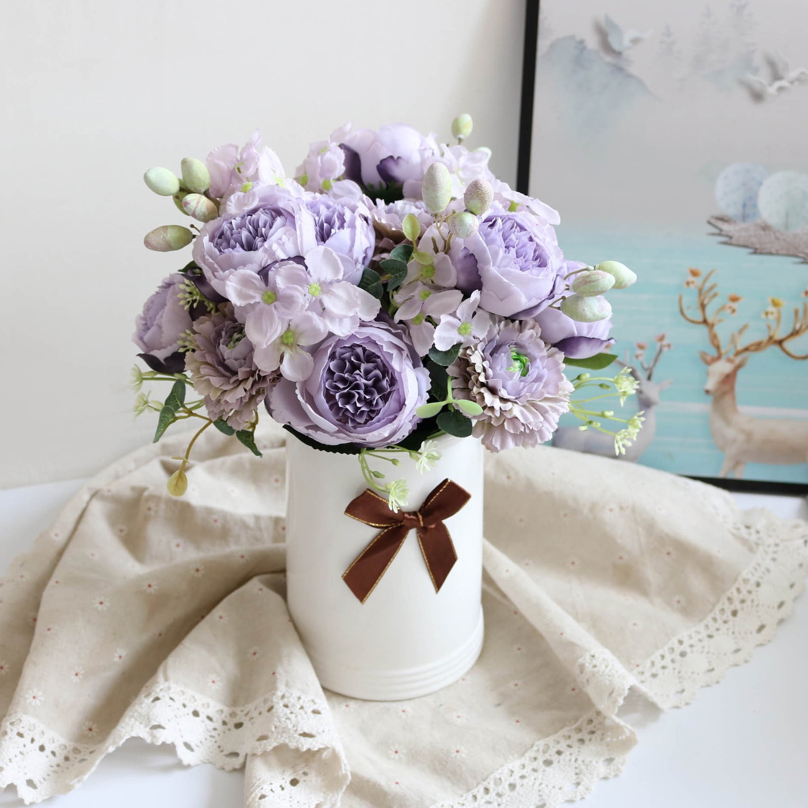 Clearance Under $1 Boovnll Artificial Flowers, Fake Peonies Bouquet UV Resistant Silk Flowers ...