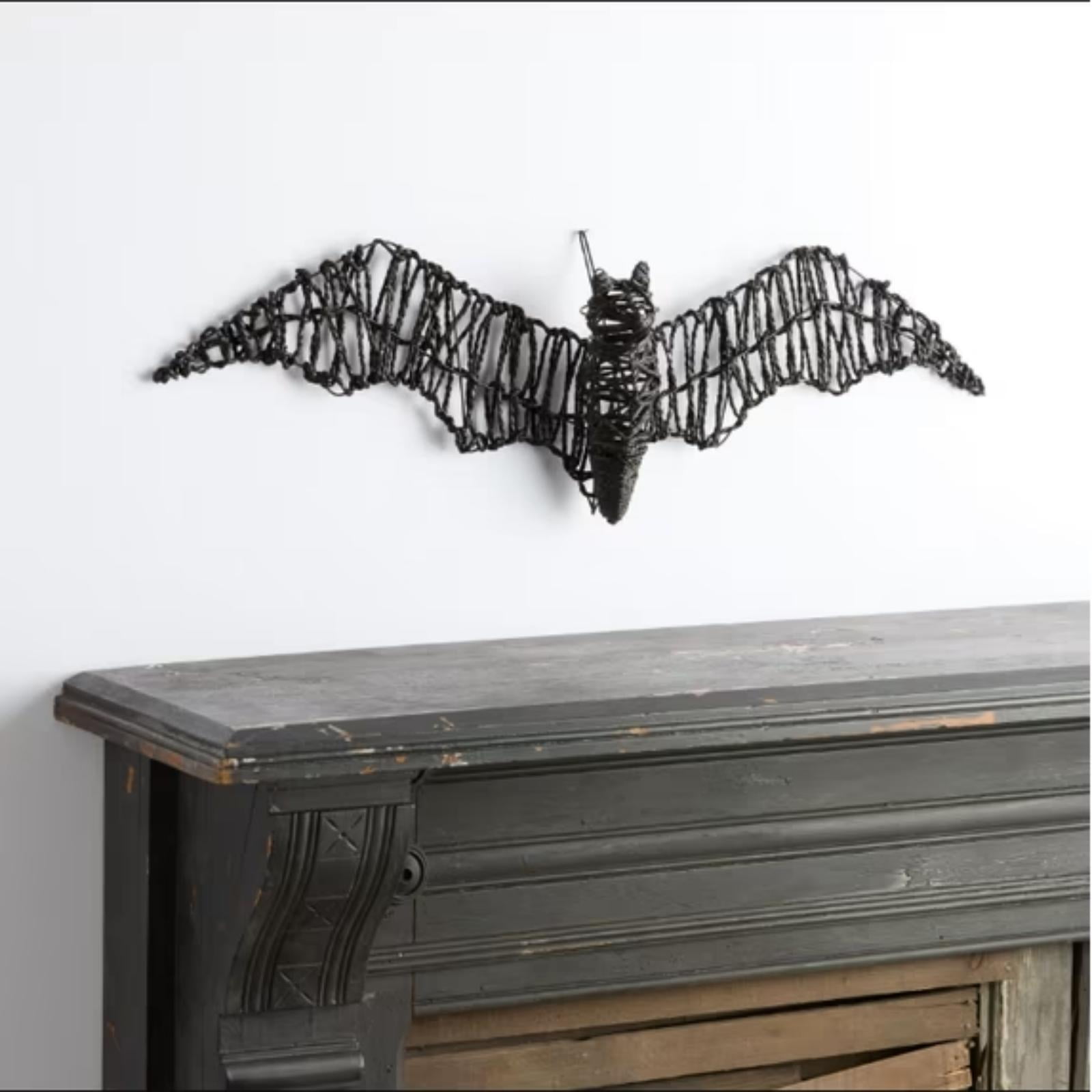 Clearance 1 Pack Halloween Rattan Bat Decorations Black Woven Bats for ...