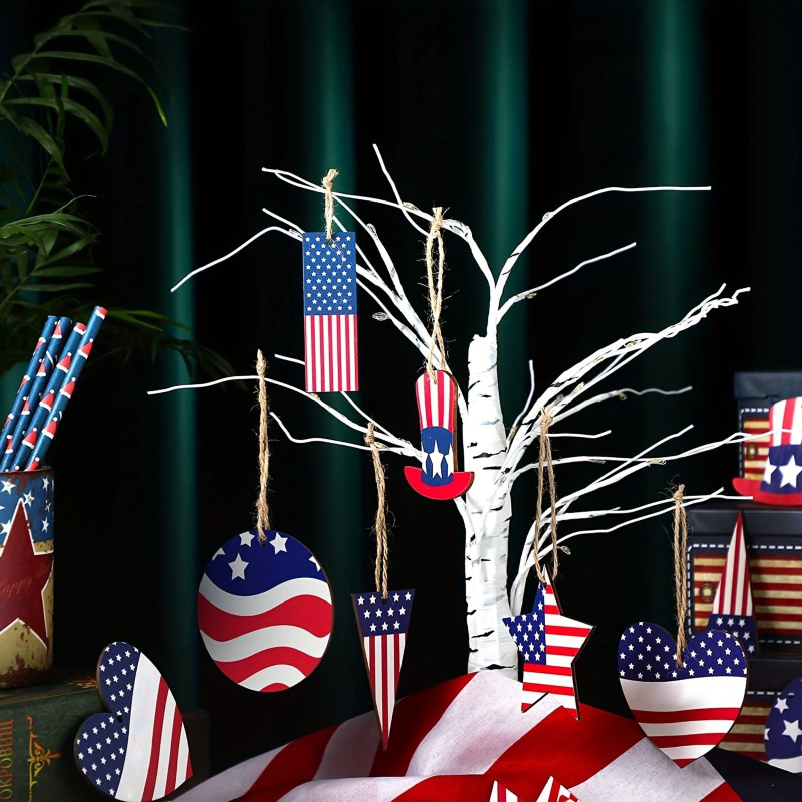 Clearance Under $10 12 Pcs 4th of July ornaments for Tree Wooden ...