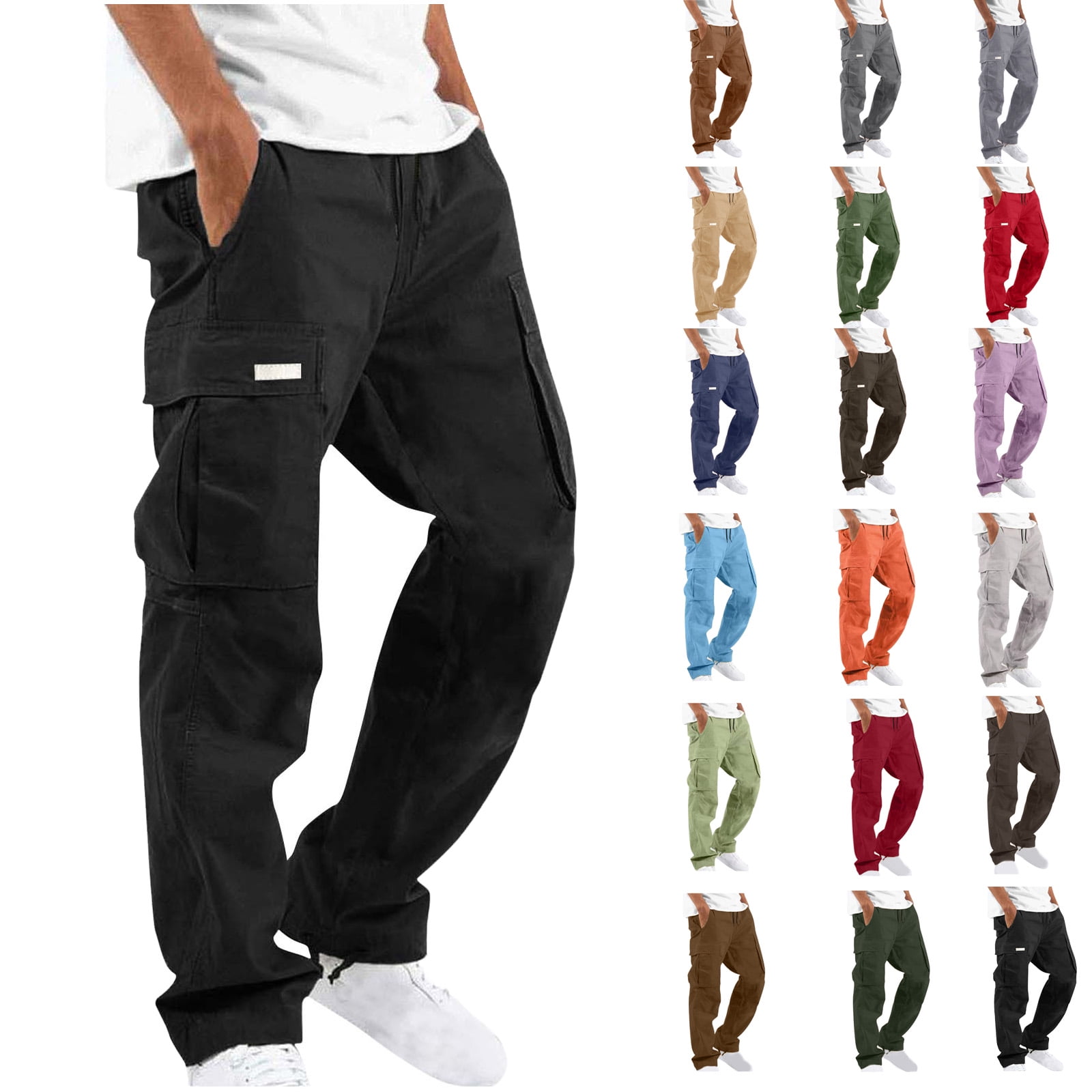 Aoujea Men's Plus Size Cargo Pants, Solid Color, Breathable Cotton ...