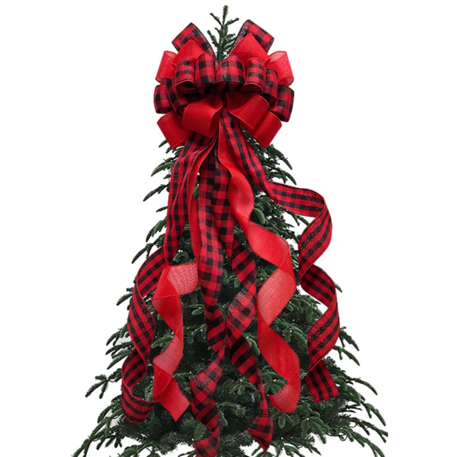 Clearance Under $10 Christmas Tree Topper Bow Red Black Plaid Buffalo ...