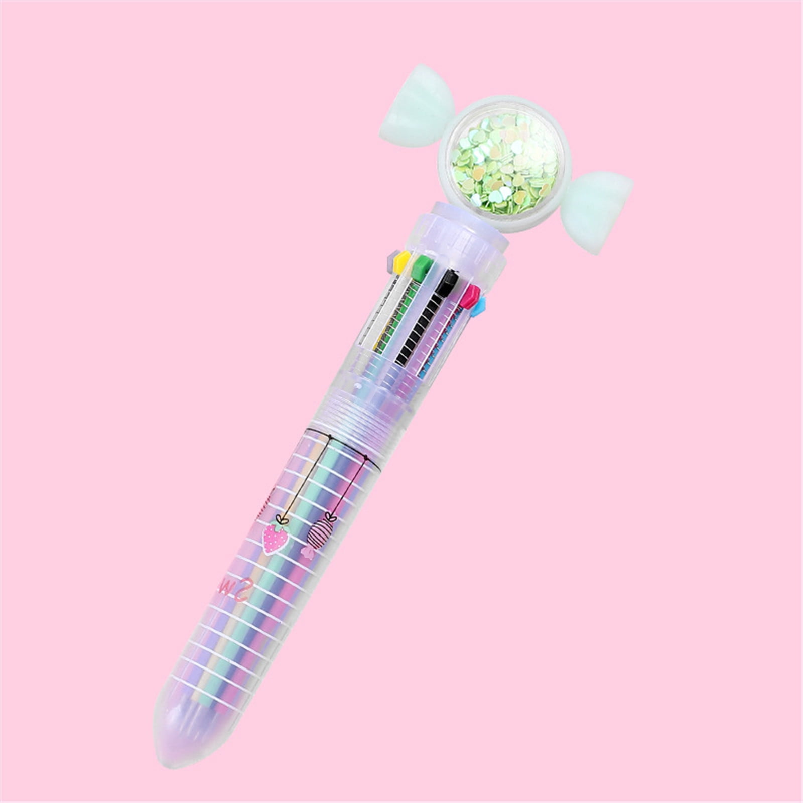 10-Color Push-Button Sequin Ballpoint Pen (Candy Style) Green ...