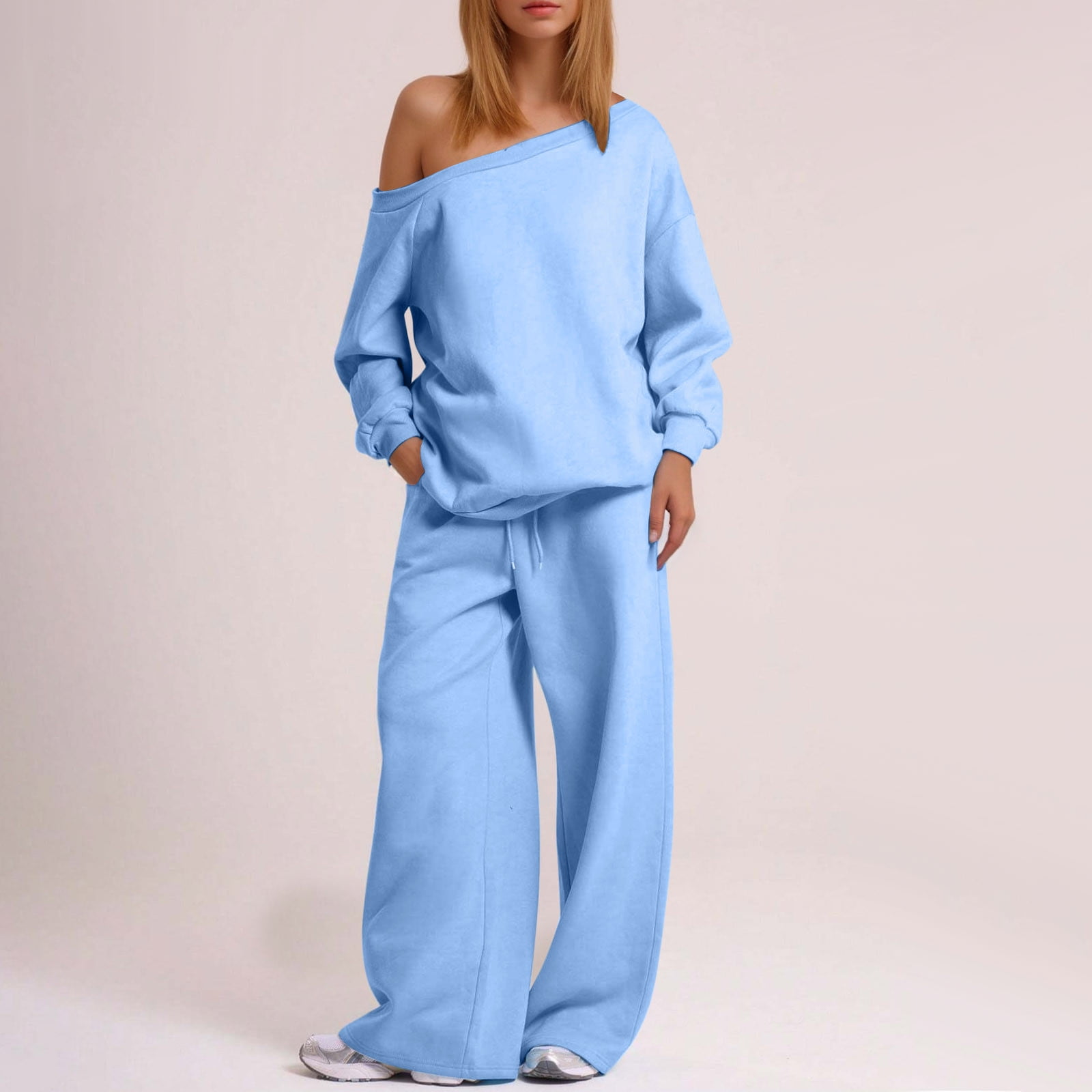 qolati Womens Fall 2 Piece Outfits 2024 Long Sleeve Off Shoulder Tops ...