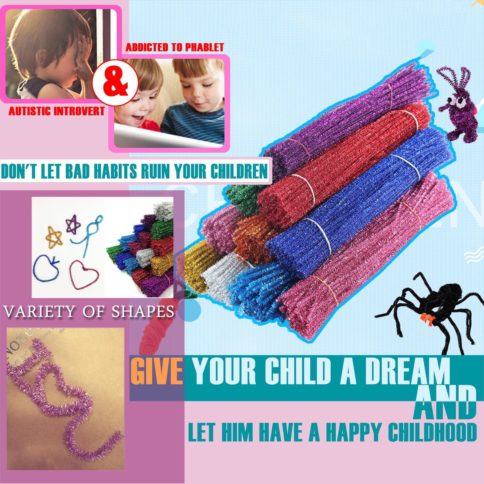100 Pieces Pipe Cleaners Assorted Chenille Stems Bulk for Kids Art and ...
