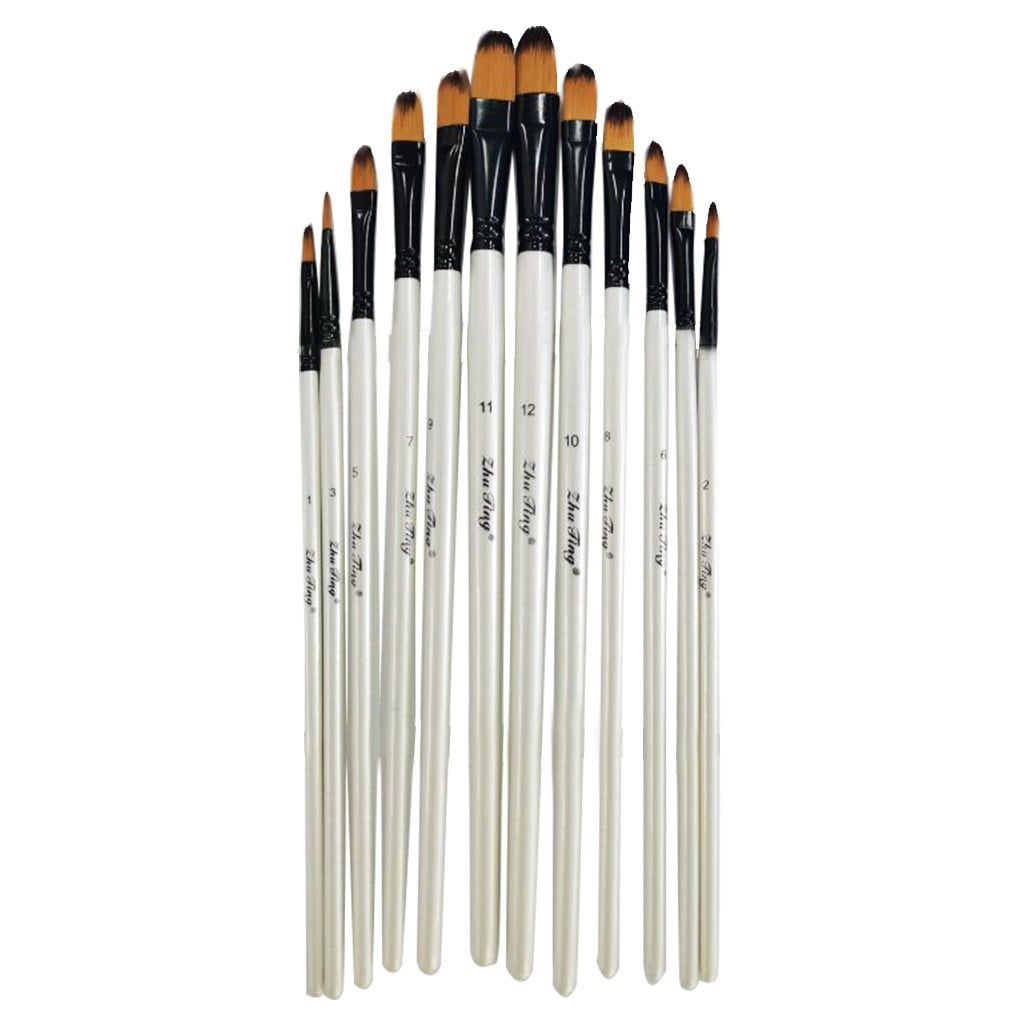 12Pcs Paint Brushes Set,Flat Head Paintbrush Set,Nylon Hair Paint Brush ...