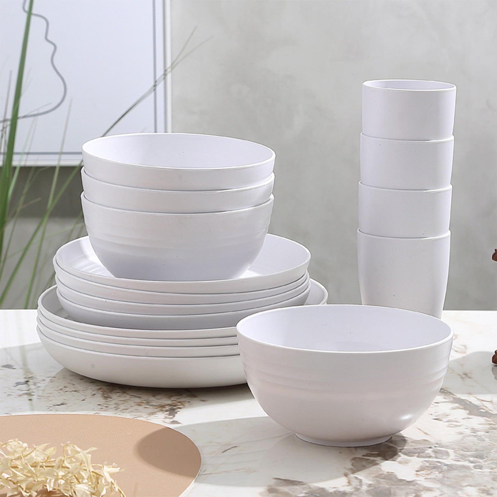 Clearance! 16-Piece Kitchen Plastic Wheat Straw Dinnerware Set, Service ...