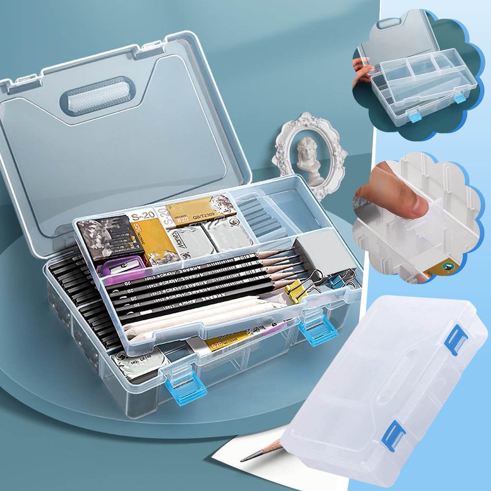 on 17 Qt Plastic Storage Box with Removable Tray Caddy Clear Art Supply ...