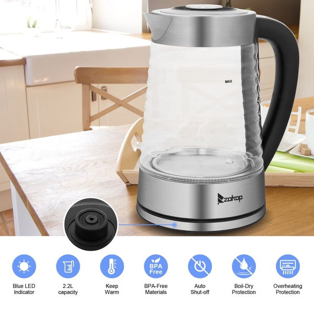 Clearance! 2.2L Electric Kettle for Boiling Water, 1100W Glass Electric ...