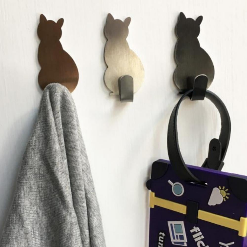 Clearance 2 Pack Wall Mounted Stainless Steel Cat shape Hooks Coat Robe ...