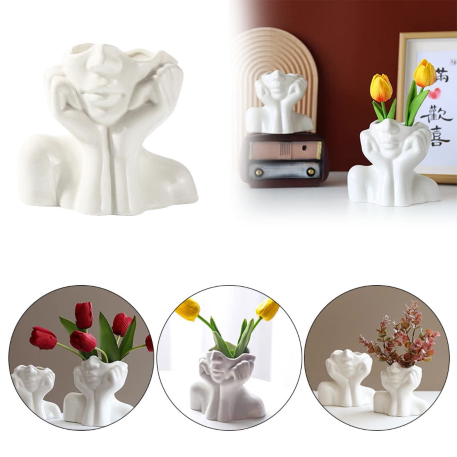 Clearance under $20 Creative Ceramic Vase Bust Head Shaped Vase Flower ...