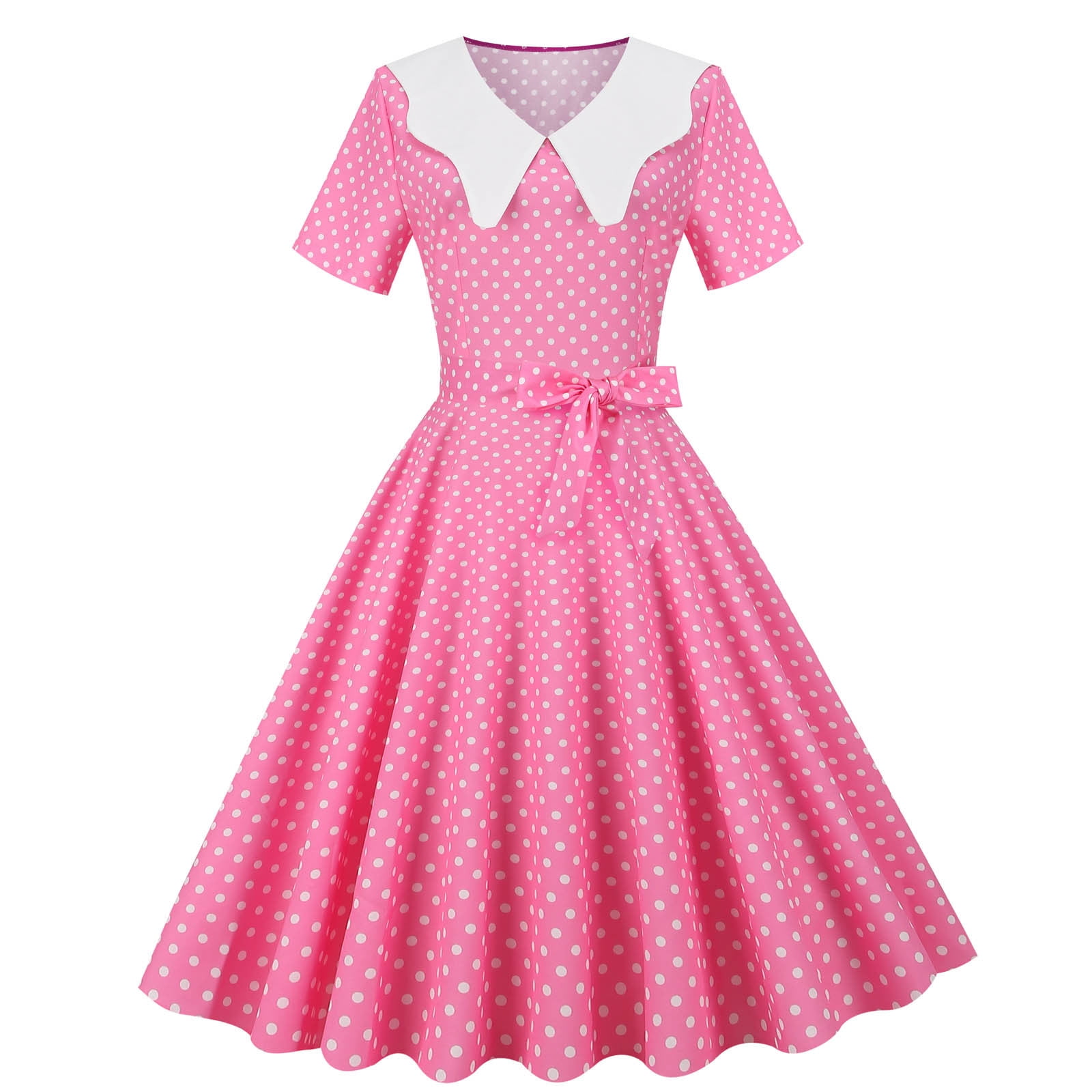 qolati 1950s Dresses for Women Vintage Polka Dots Print Shorts Sleeve ...