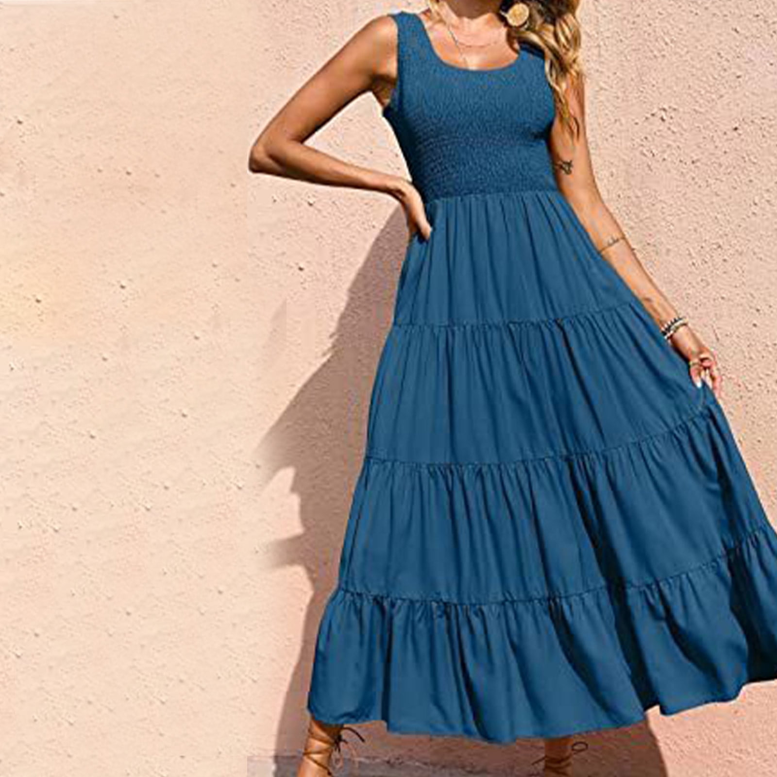 qolati Summer Dresses for Women 2024 Casual Loose Plain Maxi Sundress ...