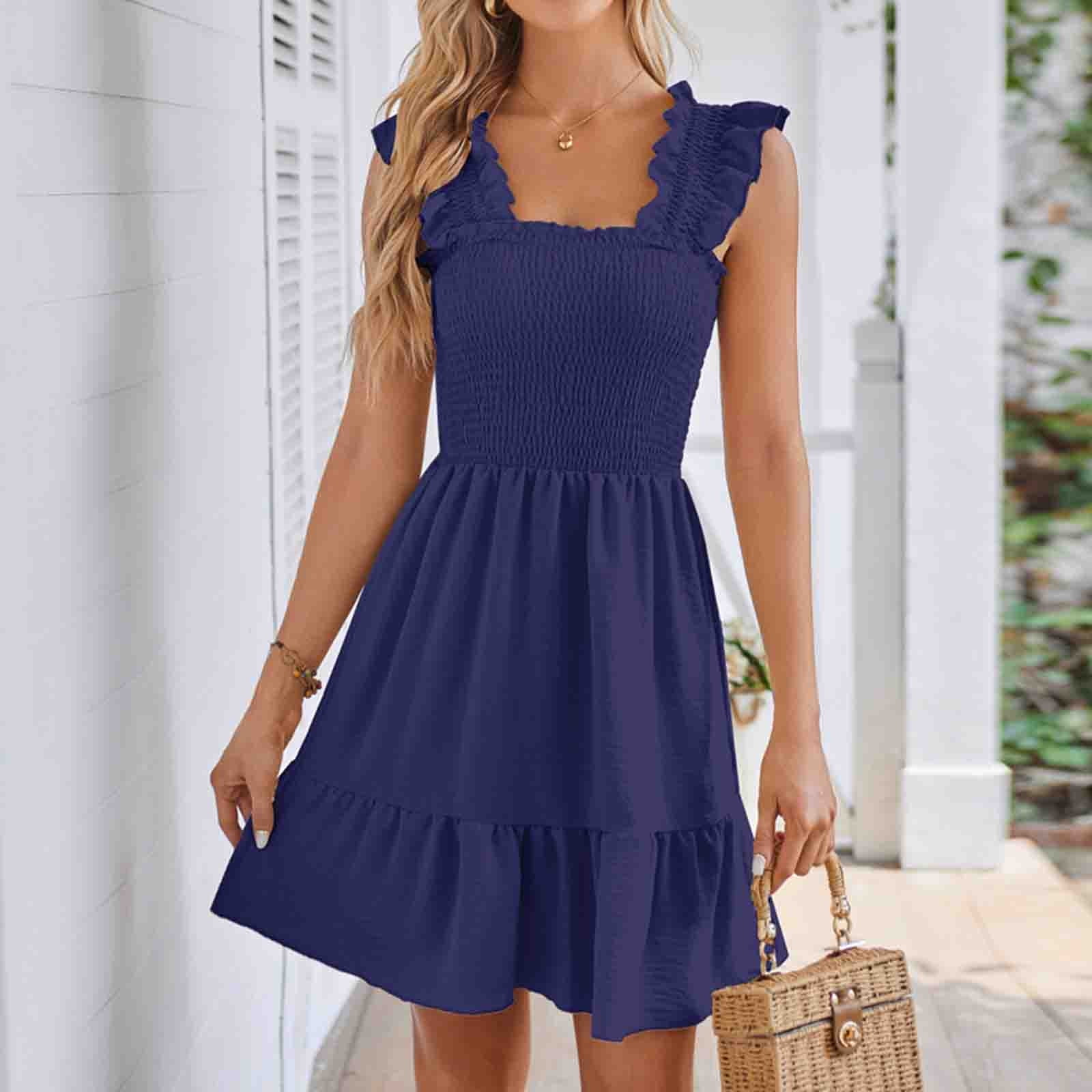 qolati Summer Dresses for Women 2024 Dressy Casual Sleeveless Square ...