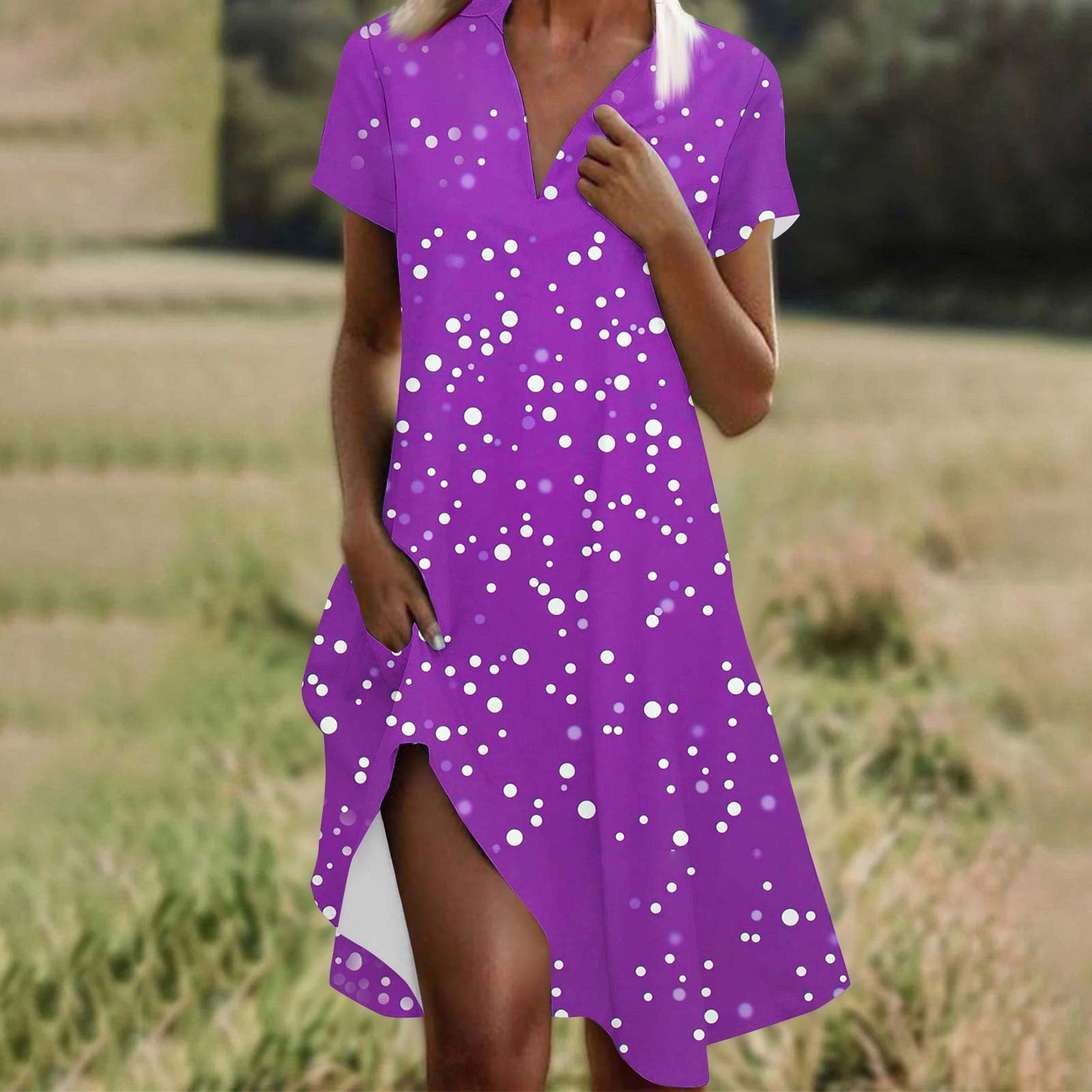 qolati Summer Dresses for Women 2025 V Neck Short Slevee Polka Dot ...