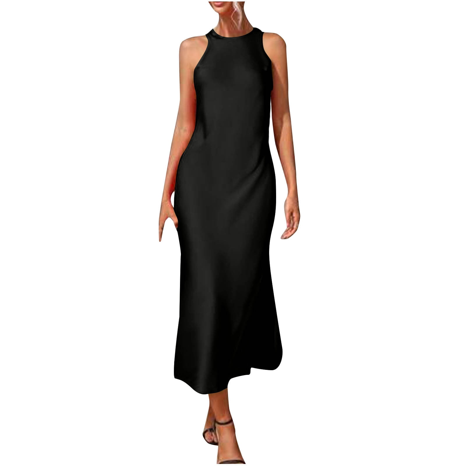 qolati Wedding Guest Dresses for Women 2025 Summer Mock Neck Sleeveless ...