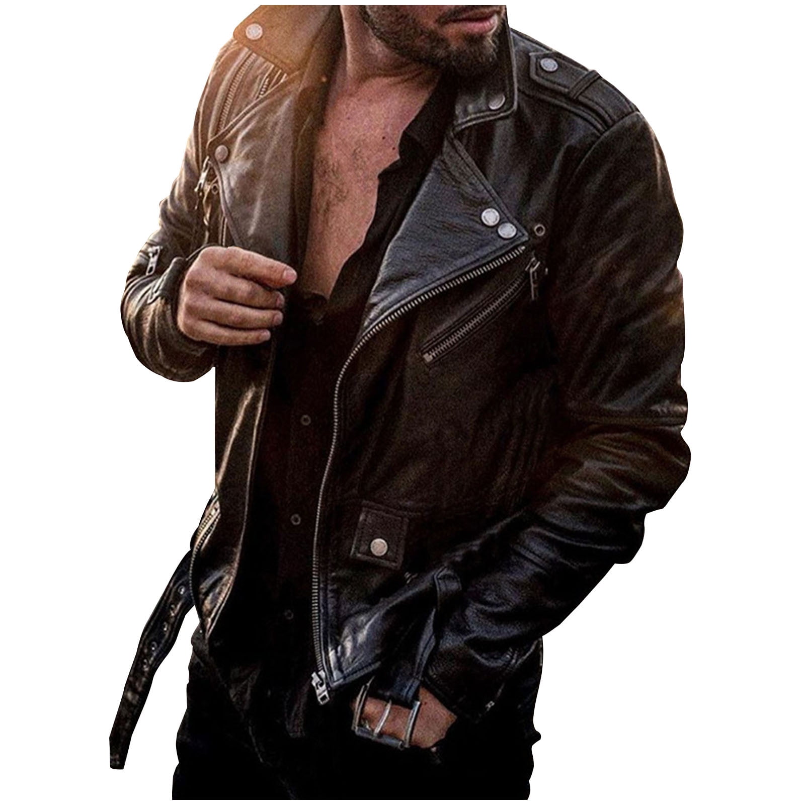 Clearance 2024! ZVNAΖH Leather Motorcycle Jacket for Men, Ultra Comfy ...