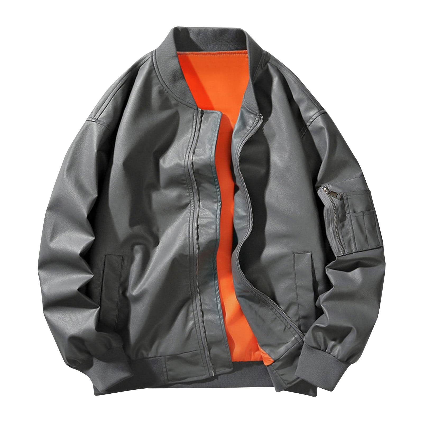 Clearance 2024! ZVNAΖH Mens Faux Leather Bomber Jacket Classic Style ...