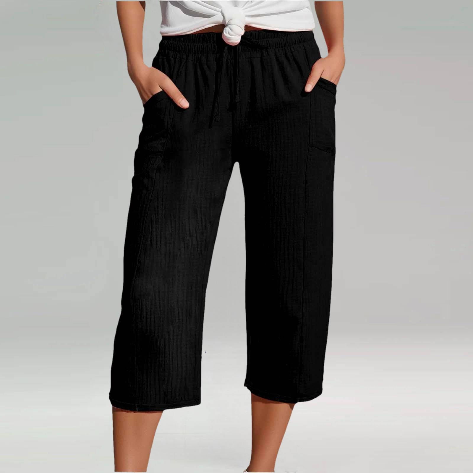 Clearance 2025 Petite Capris for Women High Waist Wide Leg Khaki Pull ...