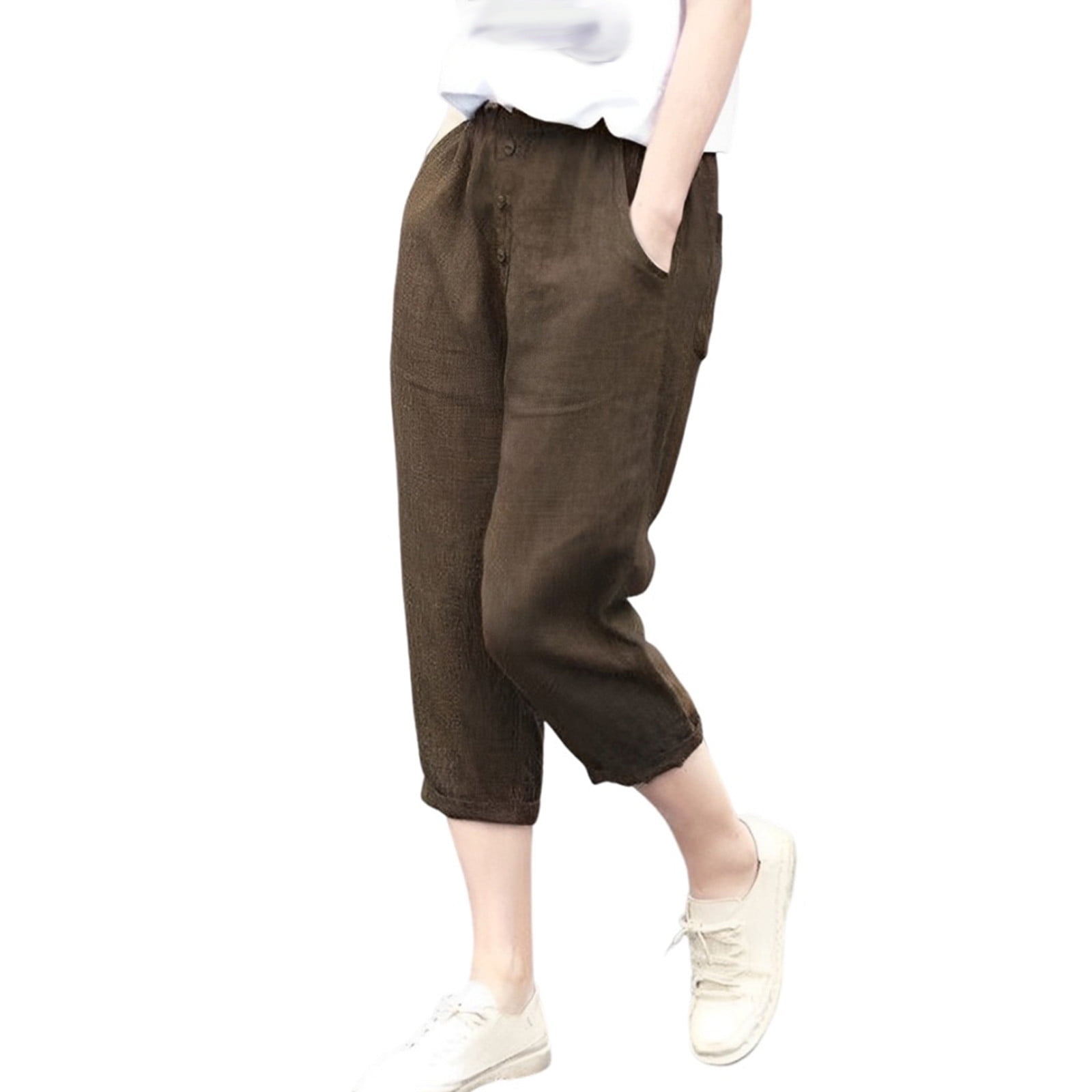 Clearance 2025! ZVNAΖH Capris Pants for Women Summer Casual Linen ...
