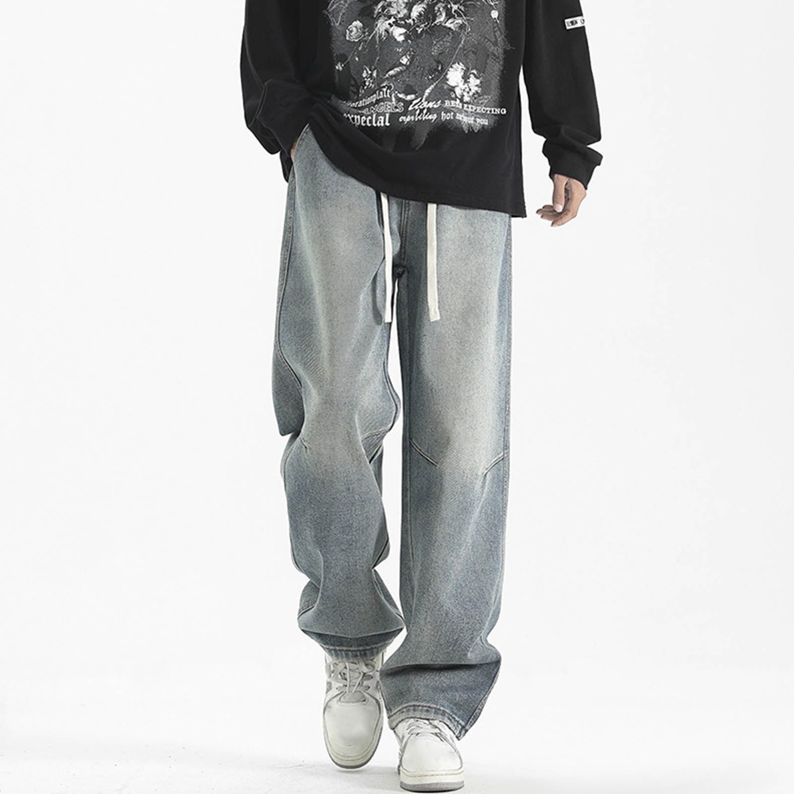 Clearance 2025! ZVNAΖH Men's Regular Fit Straight Leg Jeans Casual ...