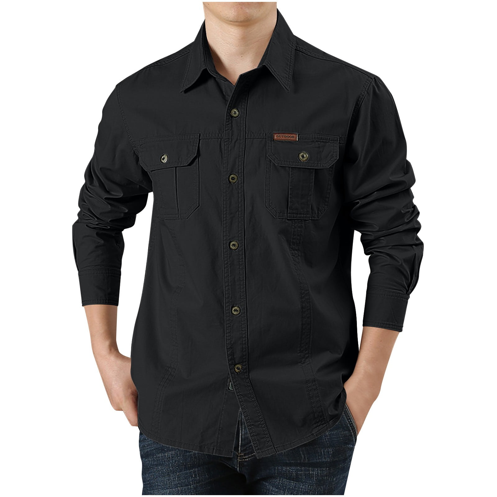 ZVNAΖH Mens Cargo Long Sleeve Shirts Button Down Collared Shirts ...