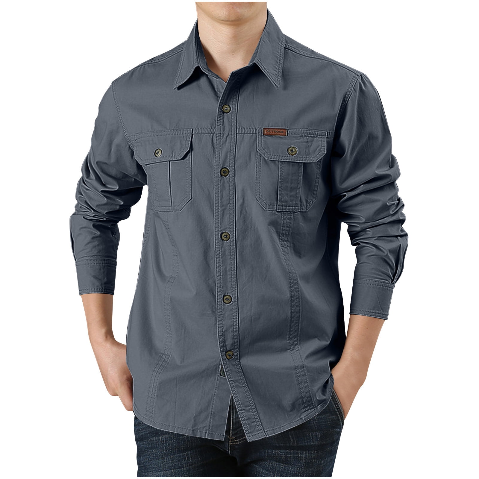 ZVNAΖH Mens Cargo Long Sleeve Shirts Button Down Collared Shirts ...