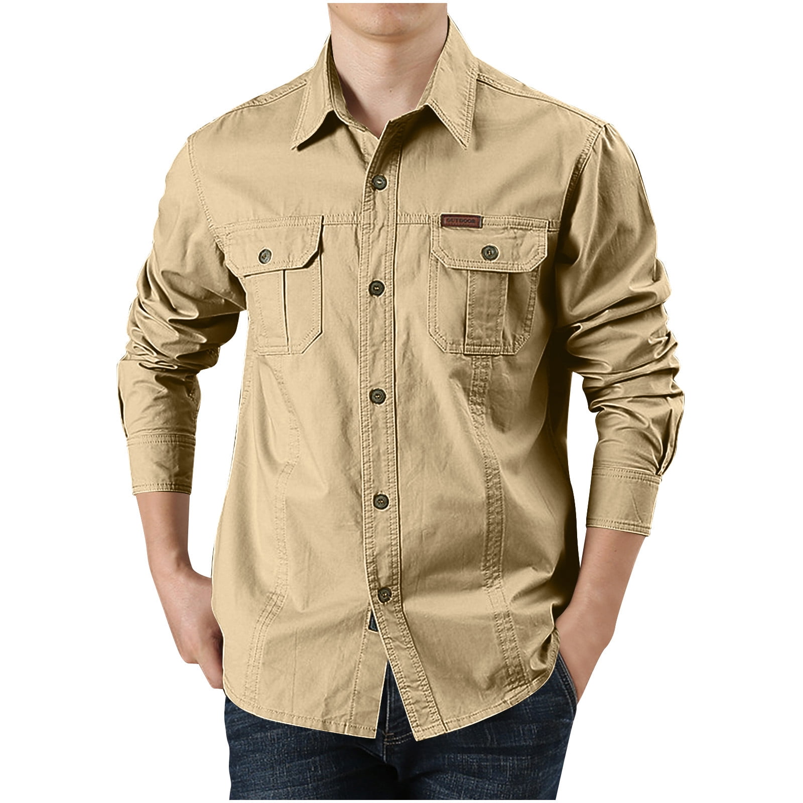 ZVNAΖH Mens Cargo Long Sleeve Shirts Button Down Collared Shirts ...