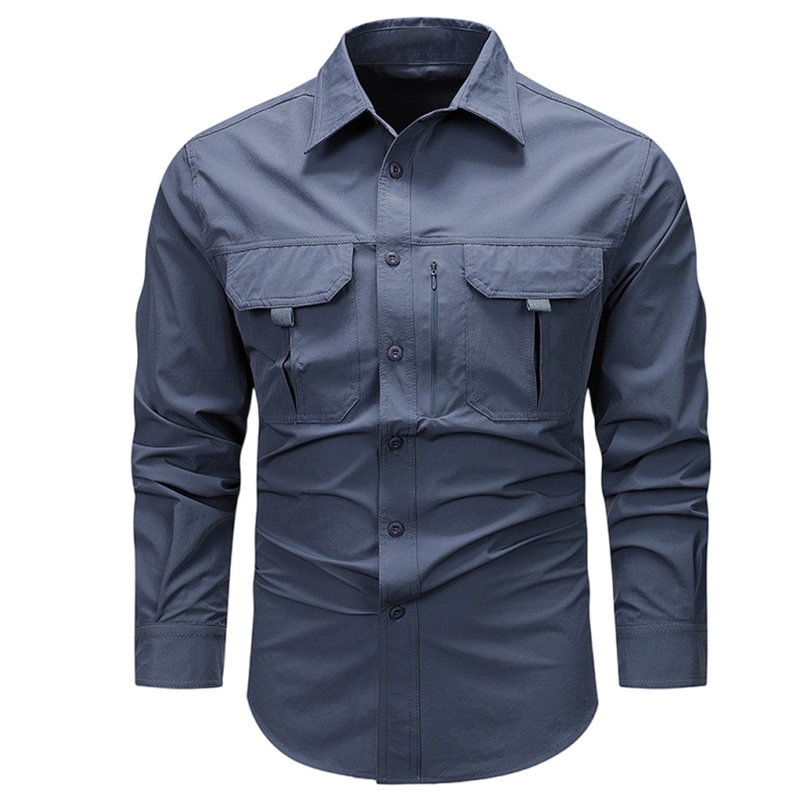 ZVNAΖH Mens Long Sleeve Cargo Shirt Button Down Collared Shirts Outdoor ...