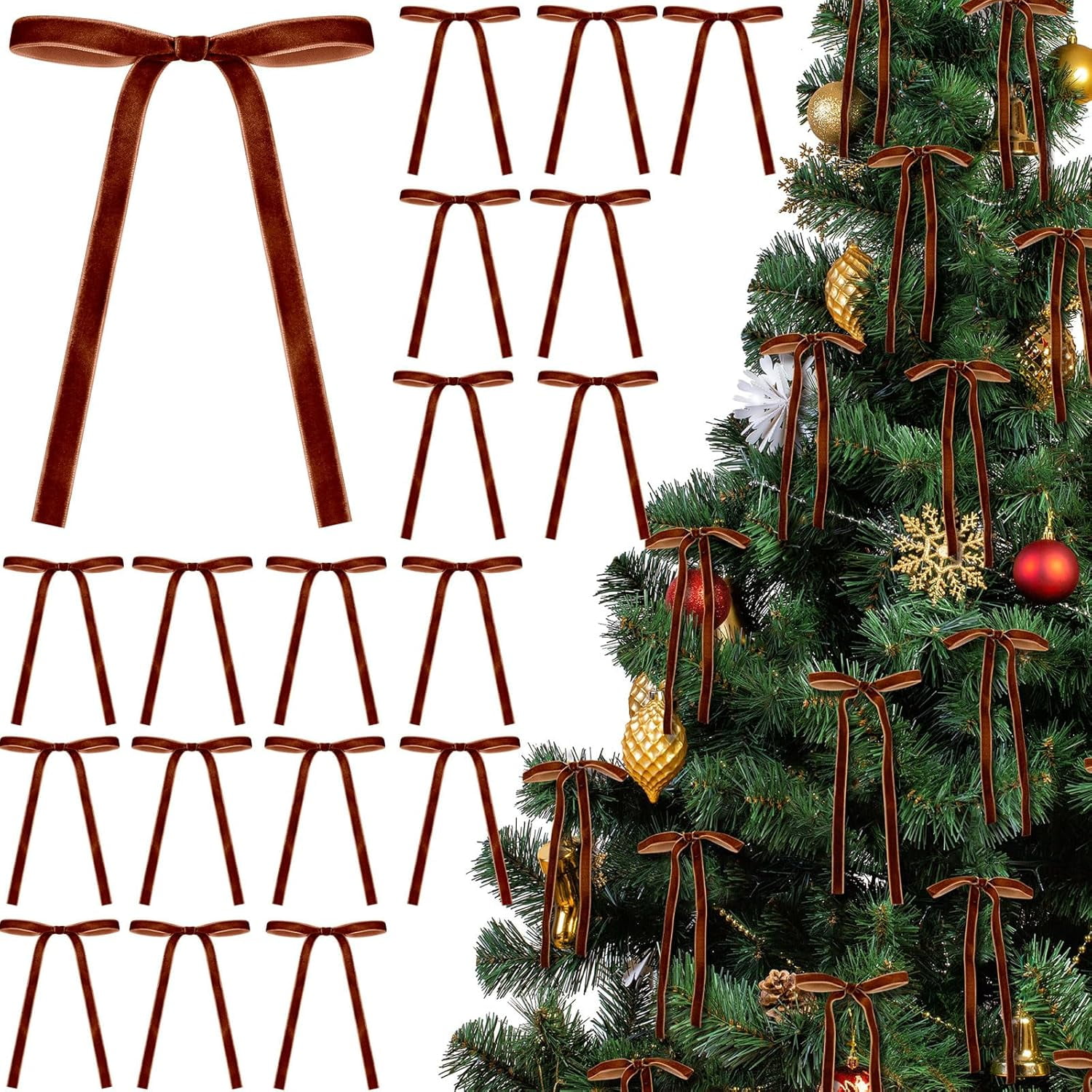 24 Pcs Velvet Christmas Bows for Christmas Tree Rustic Crafts Gift Bows ...