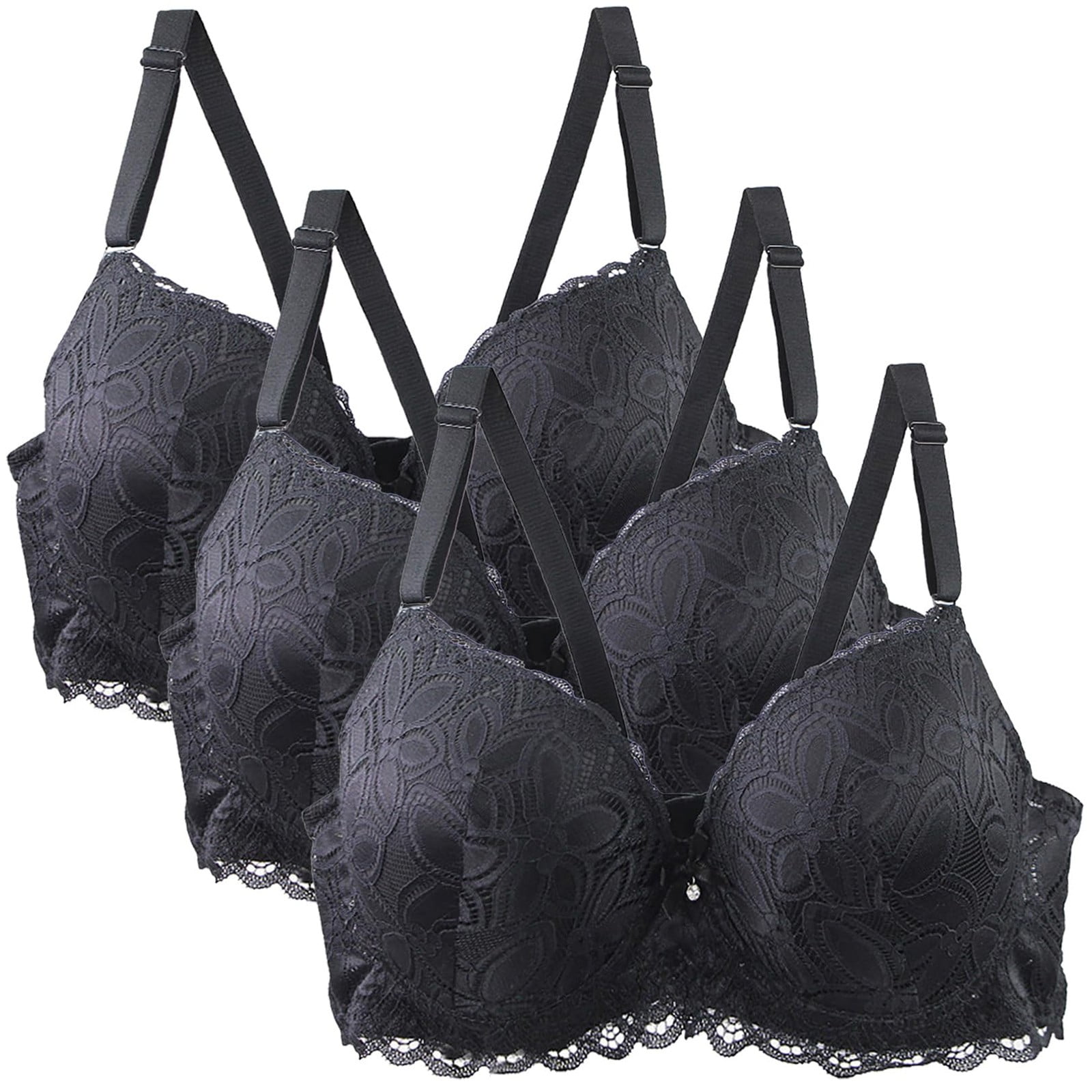 Clearance! 3 Pack Women Support Underwire Lace Bras Adjustable Strap ...