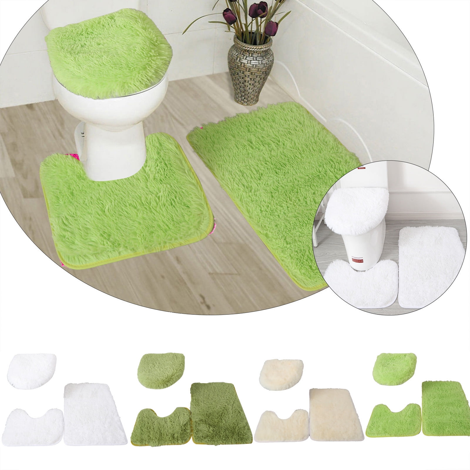 3 Pc Embroidery Design Bathroom Bath Mat Set Includes 1 Mat 1 Lid ...