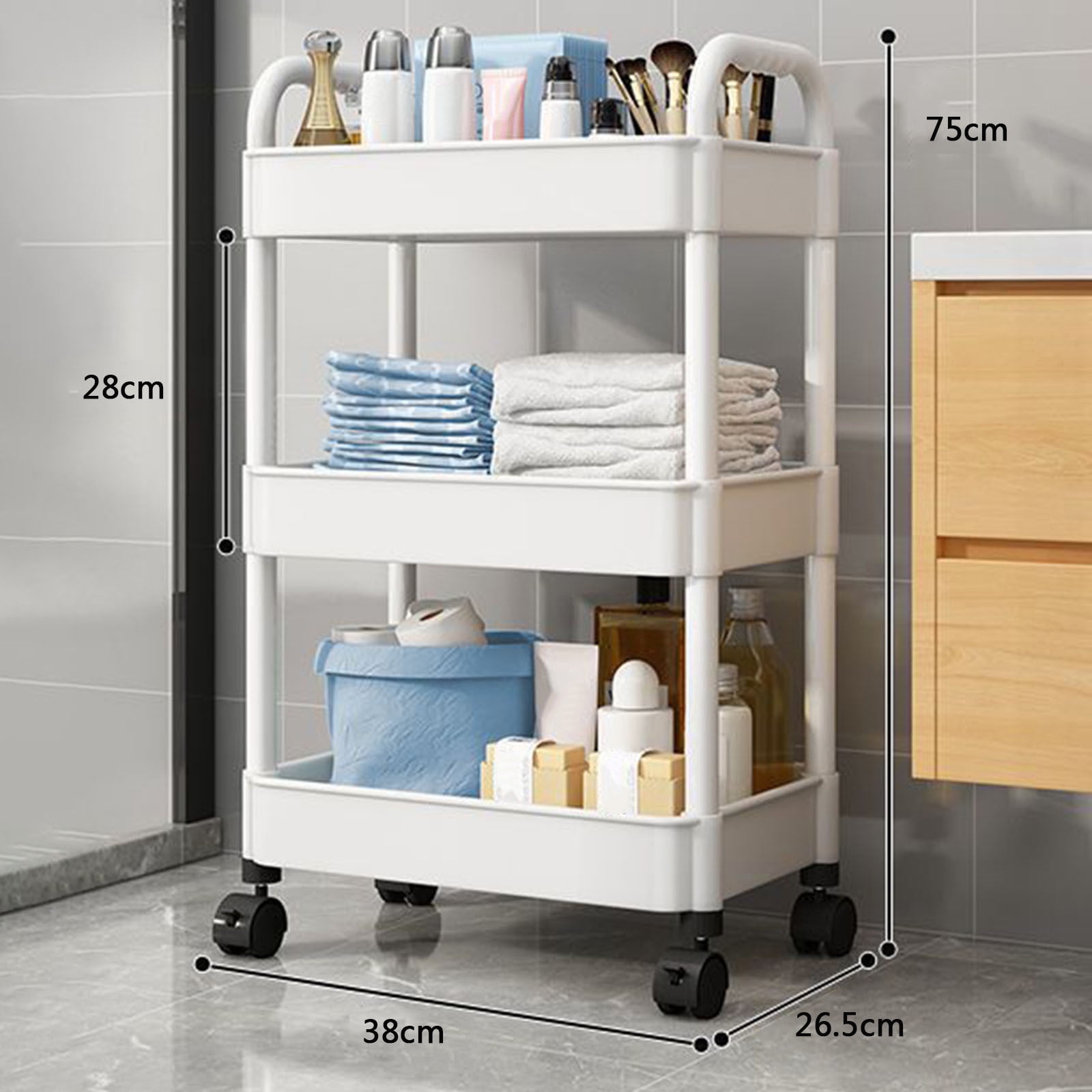 Savings 3-Tier Utility Rolling Cart,Multifunctional Storage Shelves ...