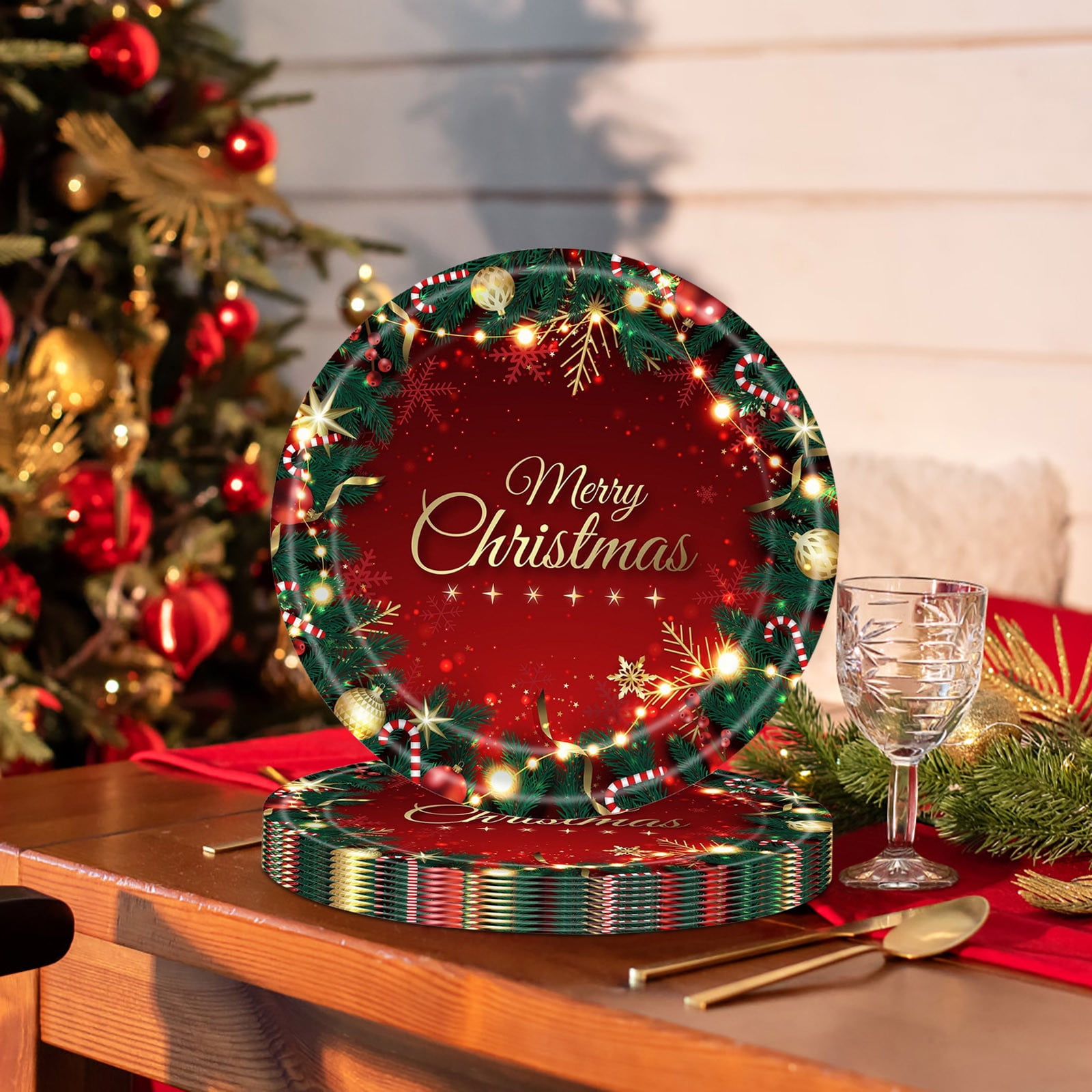 Clearance!32Pcs Christmas Paper Plate Red Green Gold Christmas Tree ...