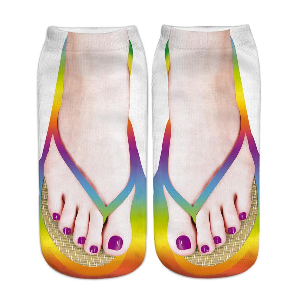 Clearance! 3D Pattern Flip Flop Socks,Funny Crazy Ankle Socks, Fun ...