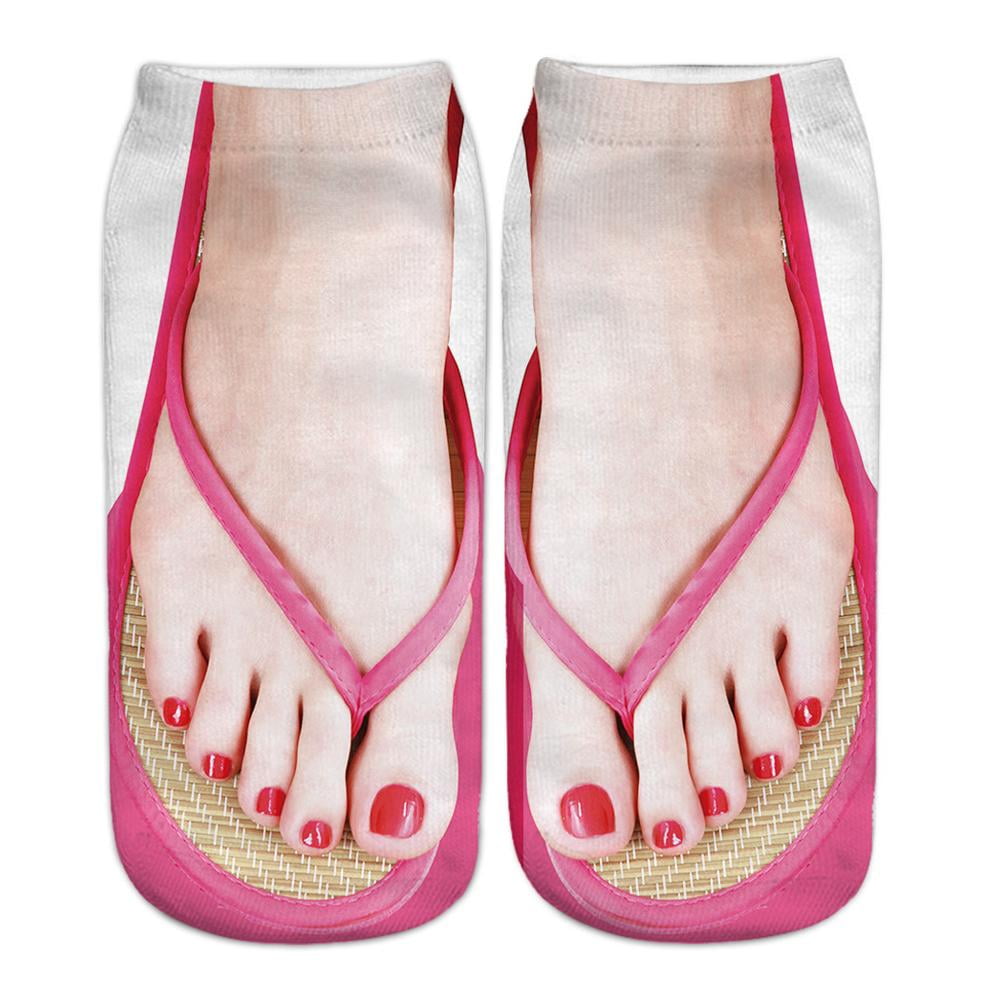 Clearance! 3D Pattern Flip Flop Socks,Funny Crazy Ankle Socks, Fun ...