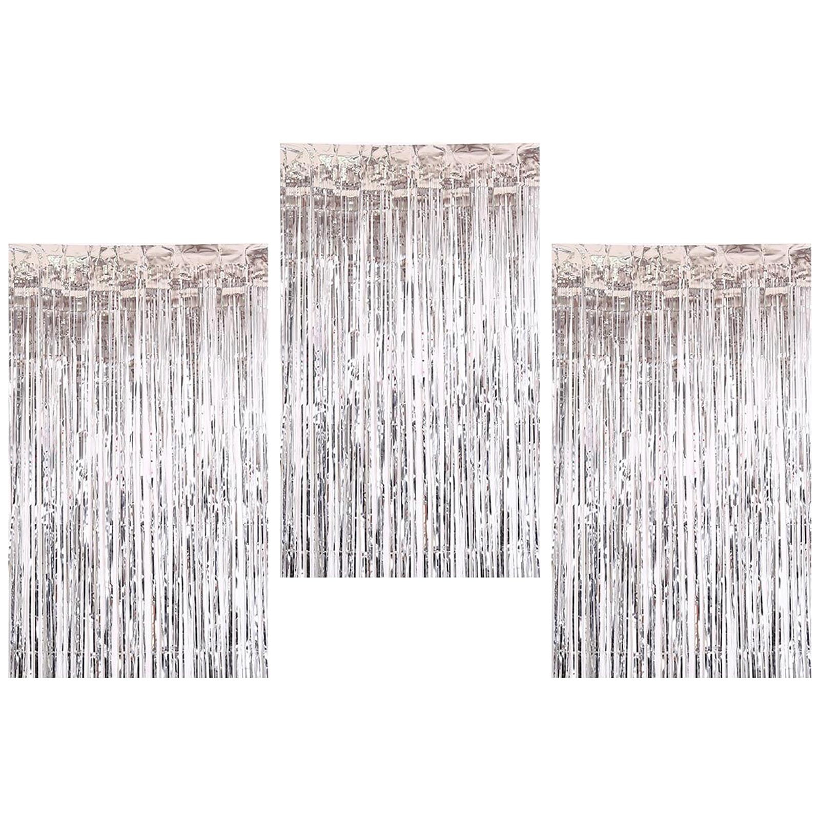 Clearance! 3Pcs Silver Metallic Foil Fringe Curtains 3.28Ft X 6.56Ft ...